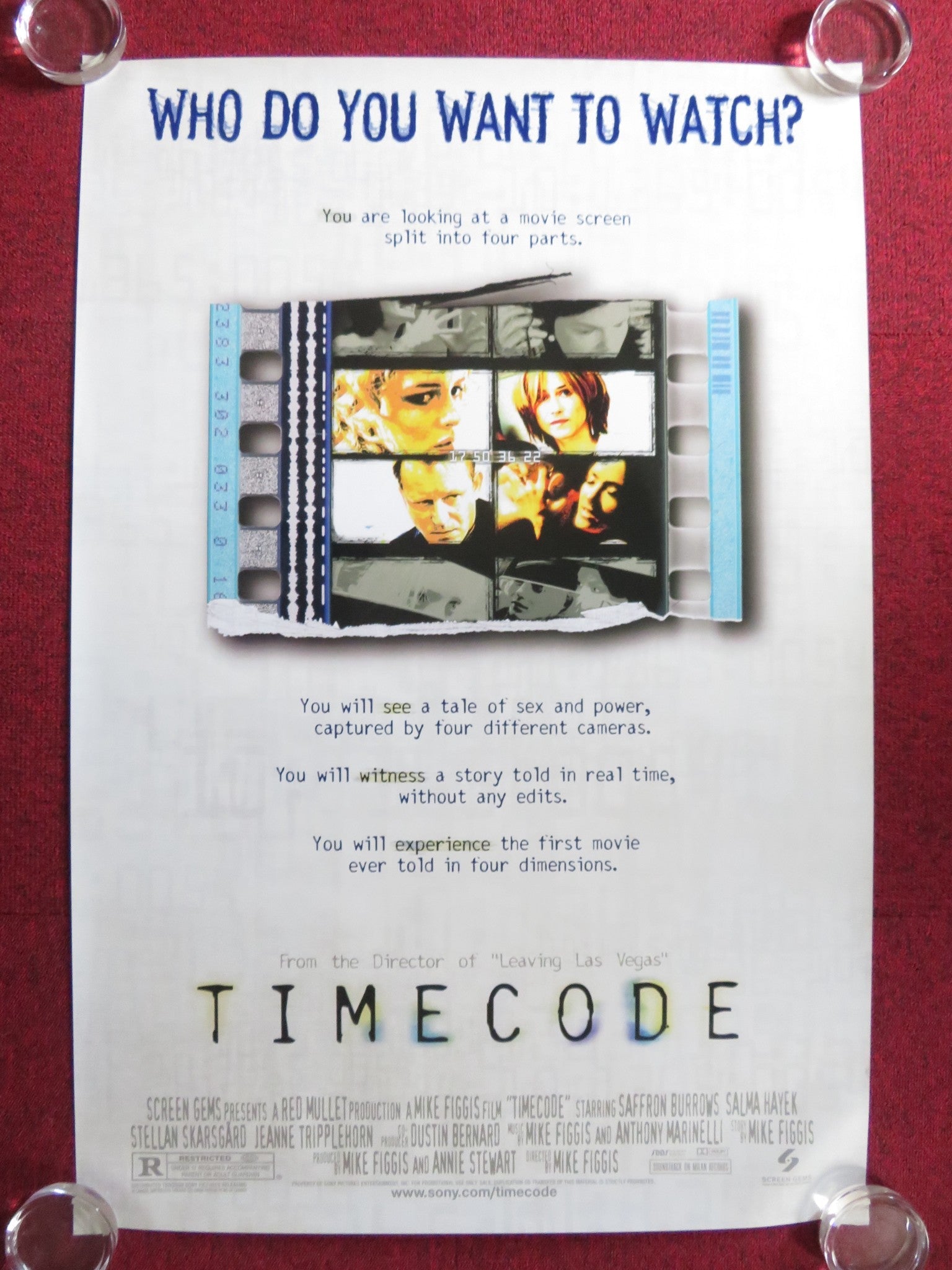 Timecode Us One Sheet Rolled Poster Salma Hayek Holly Hunter 2000 Rendezvous Cinema