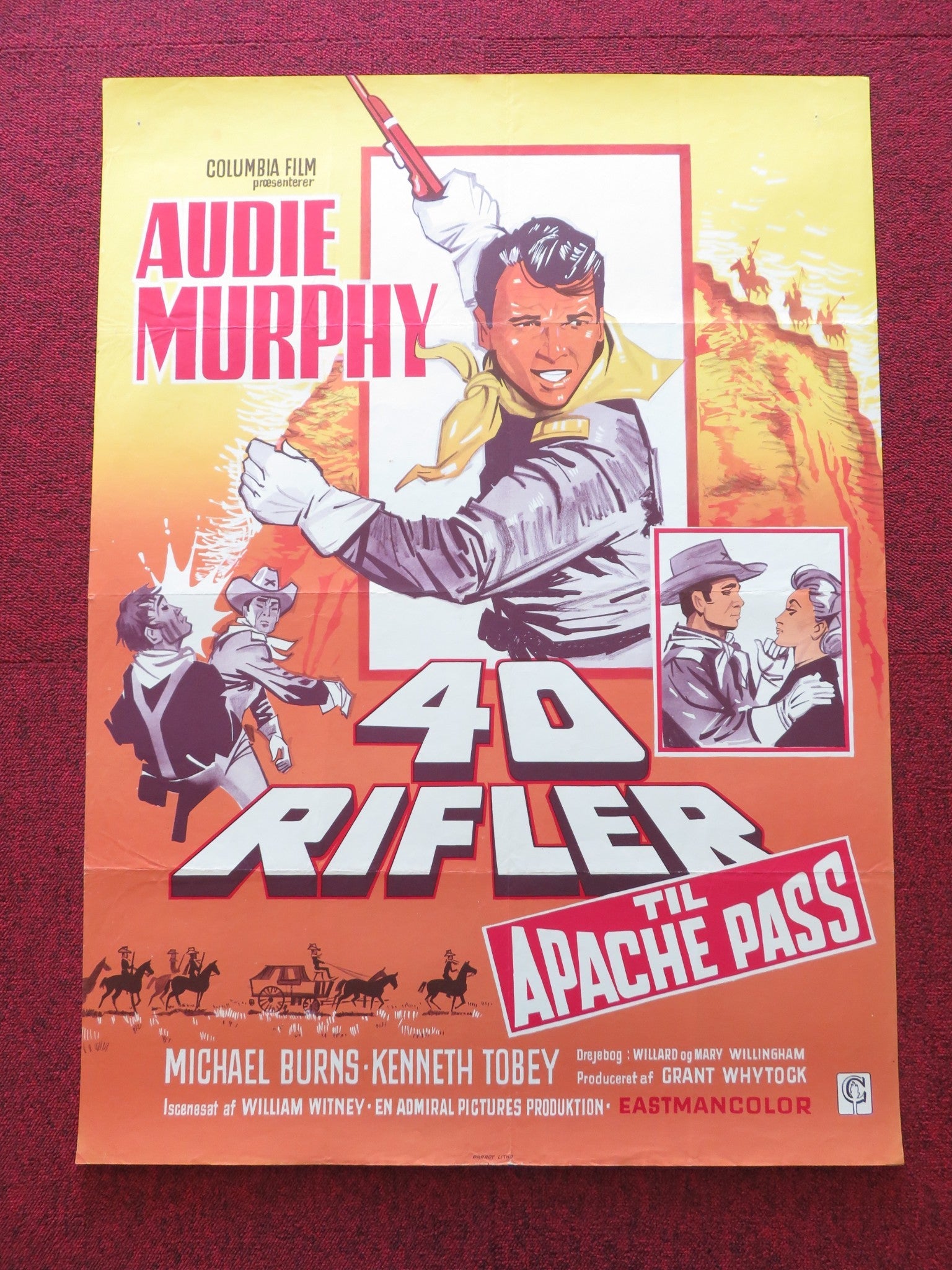 40 GUNS TO APACHE PASS DANISH POSTER ROLLED AUDIE MURPHY MICHAEL BURNS ...