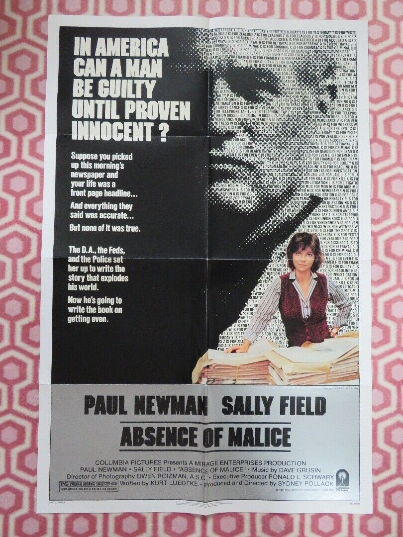 ABSENCE OF MALICE US ONE SHEET POSTER PAUL NEWMAN SALLY FIELD 1981 ...