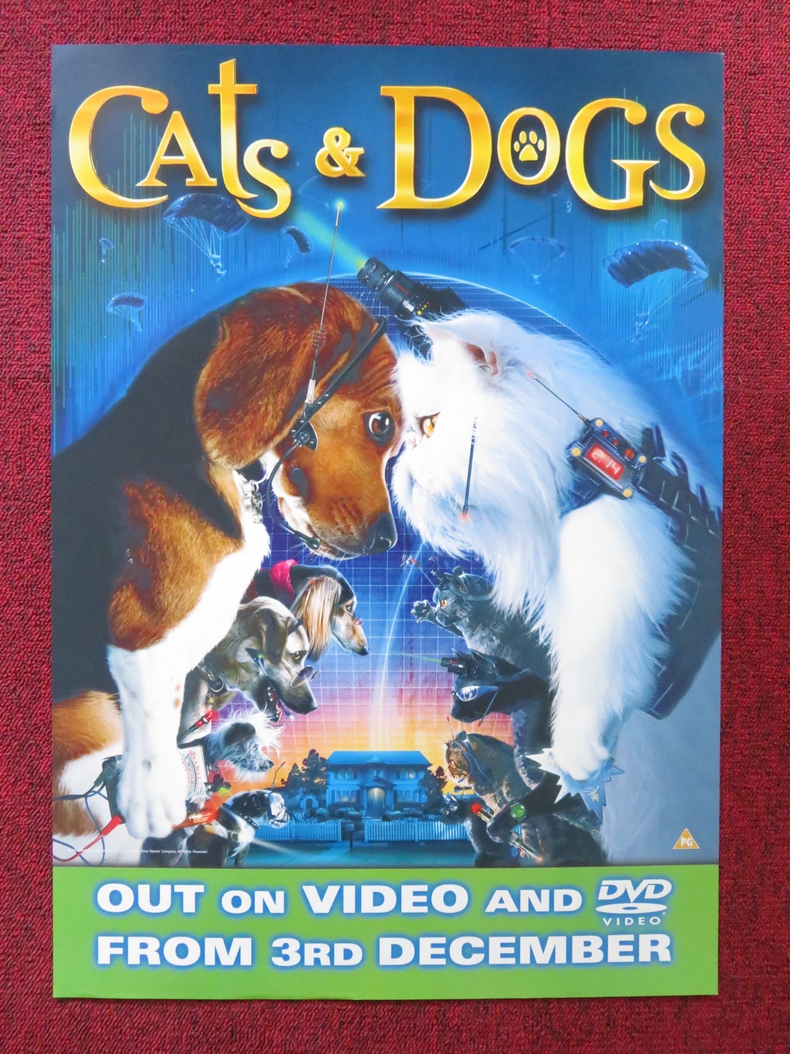 CATS & DOGS VHS & DVD VIDEO POSTER JEFF GOLDBLUM ELIZABETH PERKINS 200 ...