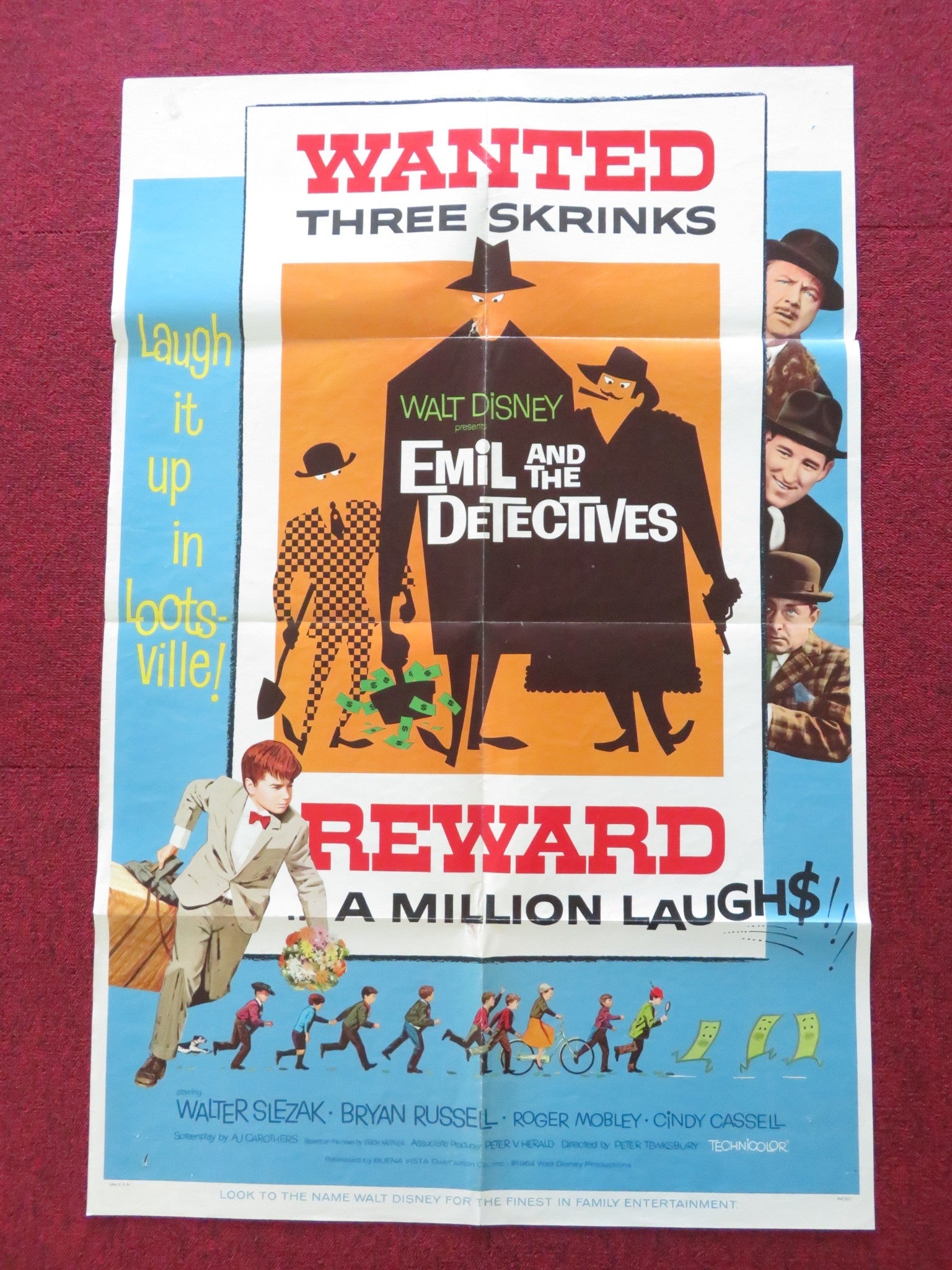 EMIL AND THE DETECTIVES FOLDED US ONE SHEET POSTER DISNEY WALTER SLEZA ...