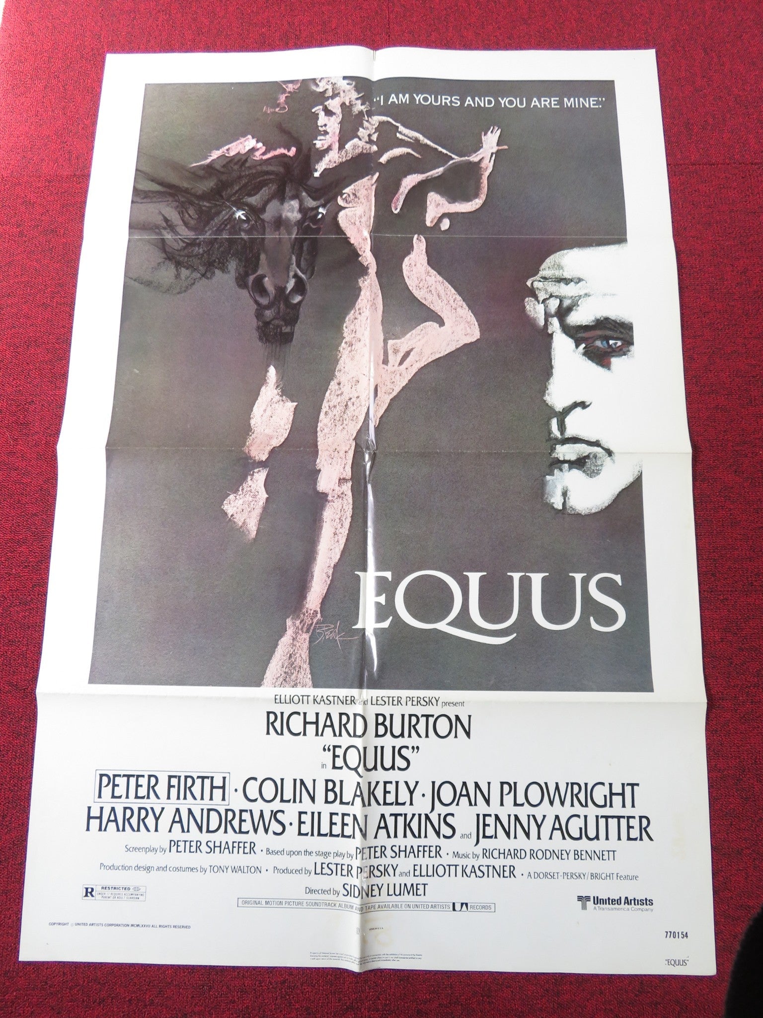 EQUUS FOLDED US ONE SHEET POSTER RICHARD BURTON PETER FIRTH 1977 ...