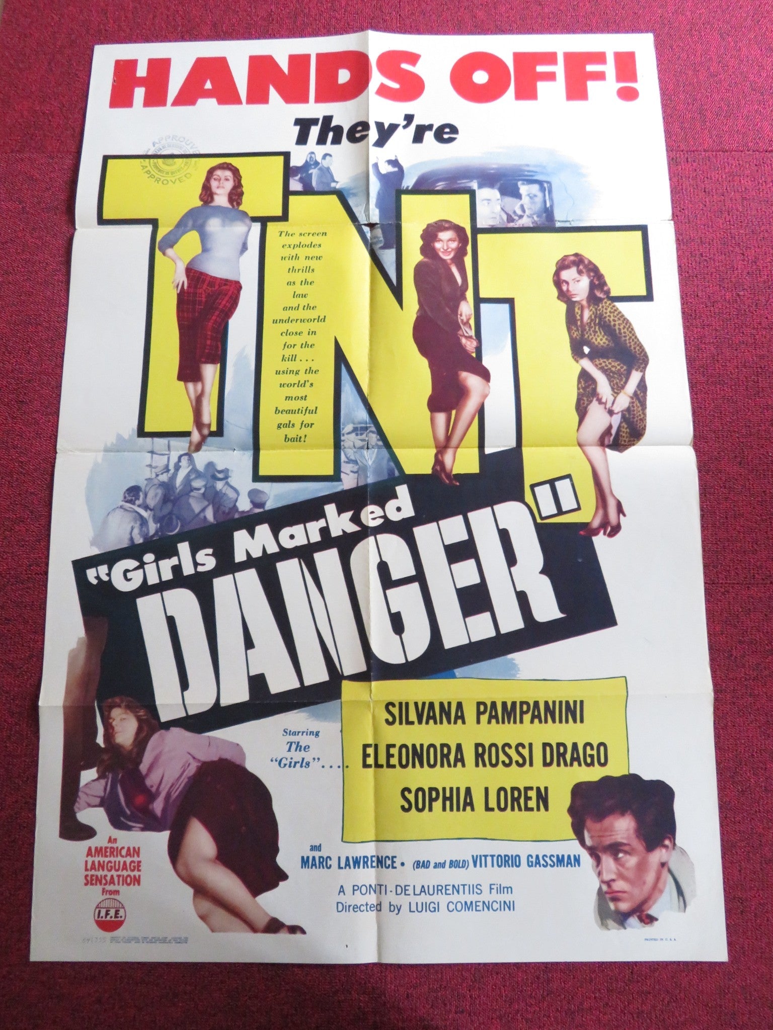 GIRLS MARKED DANGER FOLDED US ONE SHEET POSTER SOPHIA LOREN MARC LAWRE ...