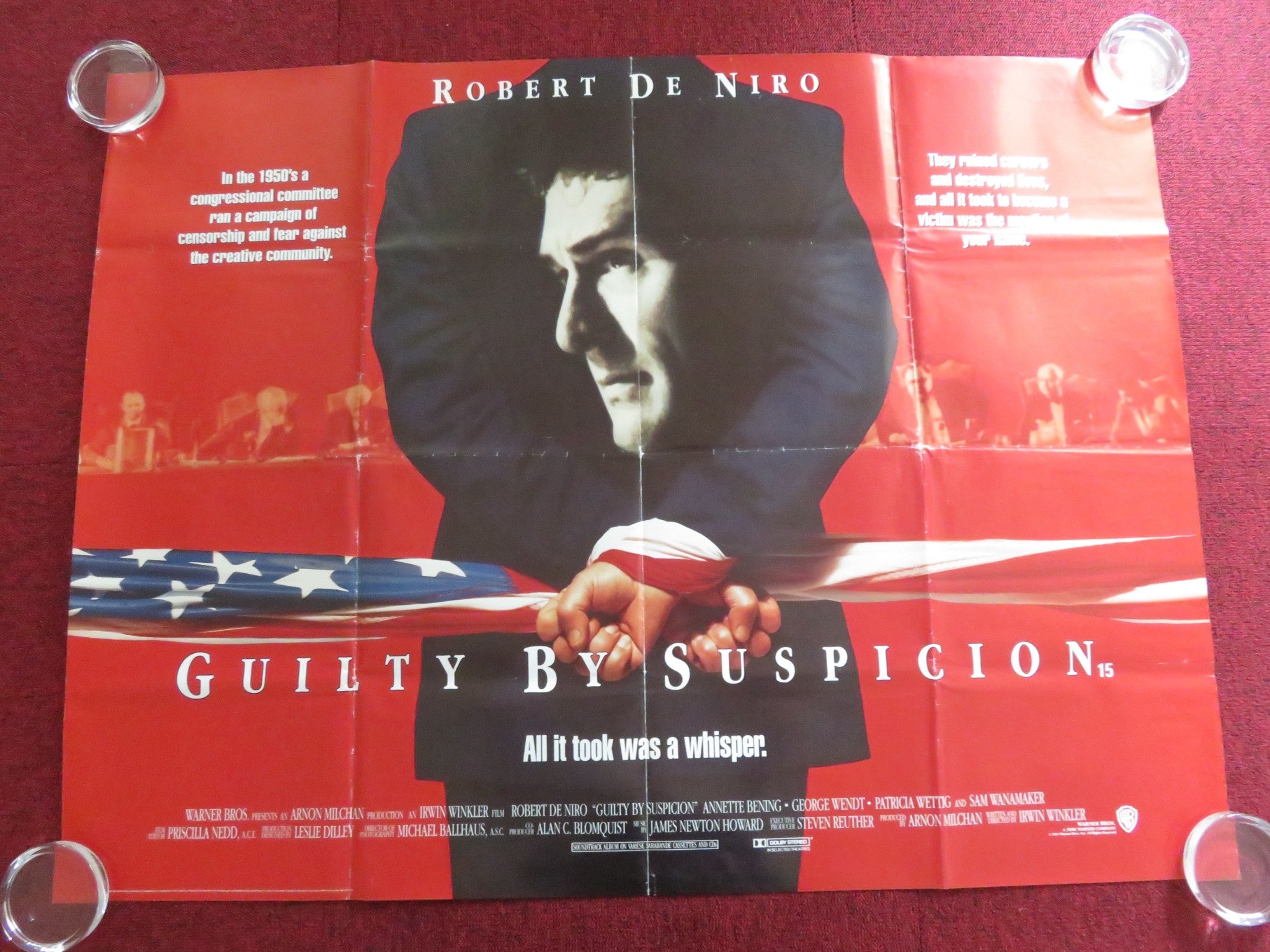 GUILTY BY SUSPICION UK QUAD ROLLED POSTER ROBERT DE NIRO 1991 ...