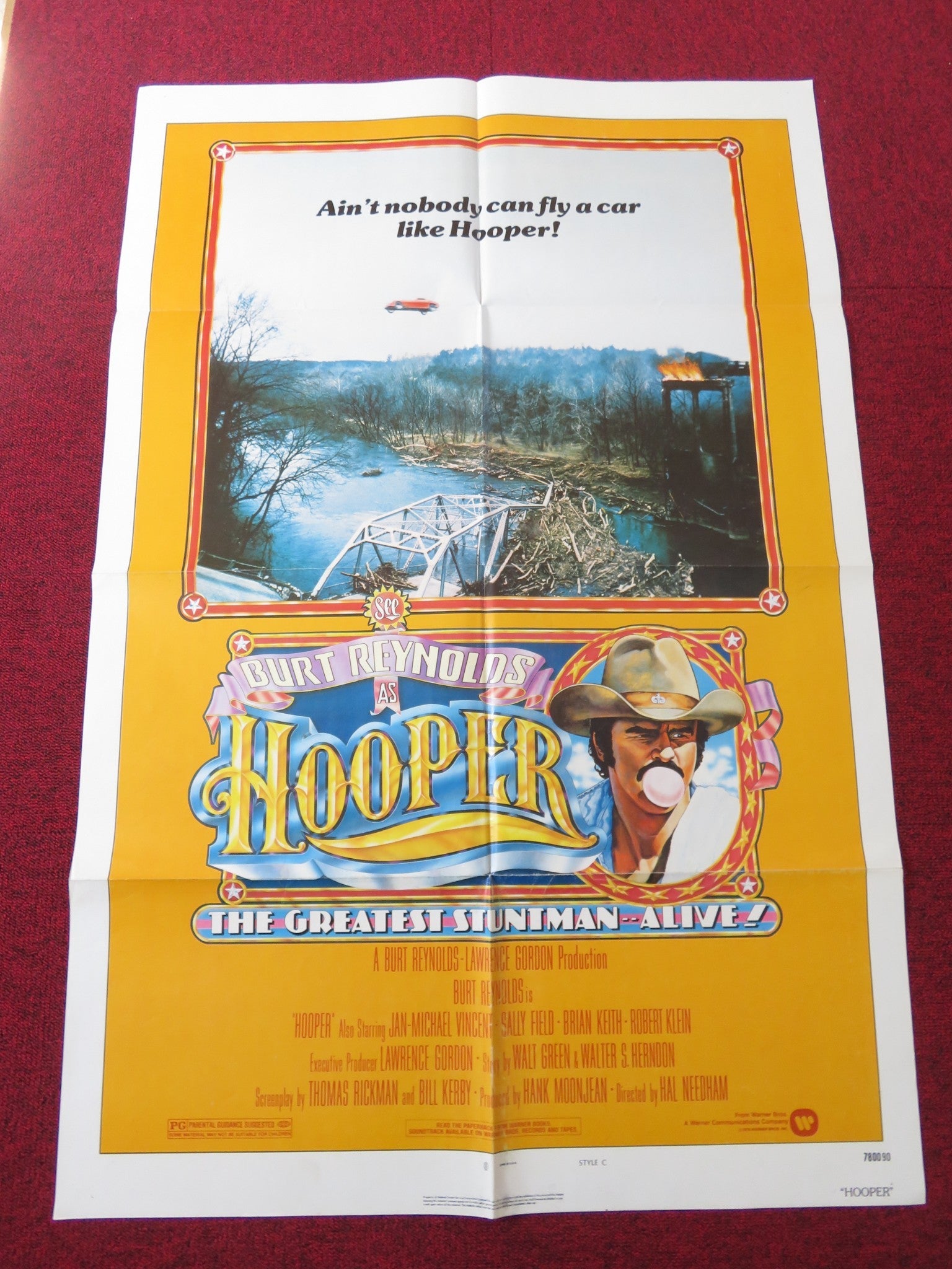 HOOPER - STYLE C FOLDED US ONE SHEET POSTER BURT REYNOLDS SALLY FIELD ...