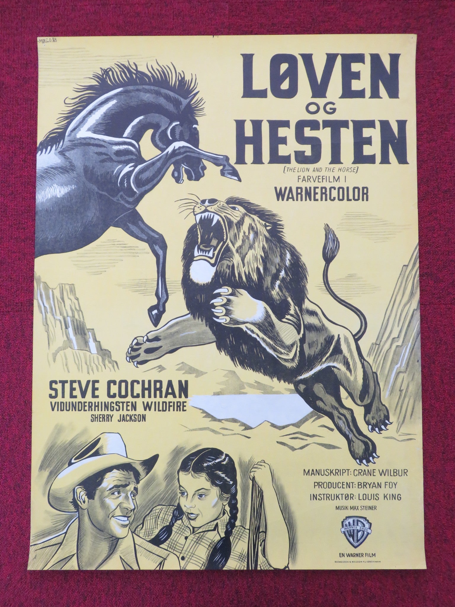 THE LION AND THE HORSE DANISH POSTER ROLLED STEVE COCHRAN WILDFIRE THE ...