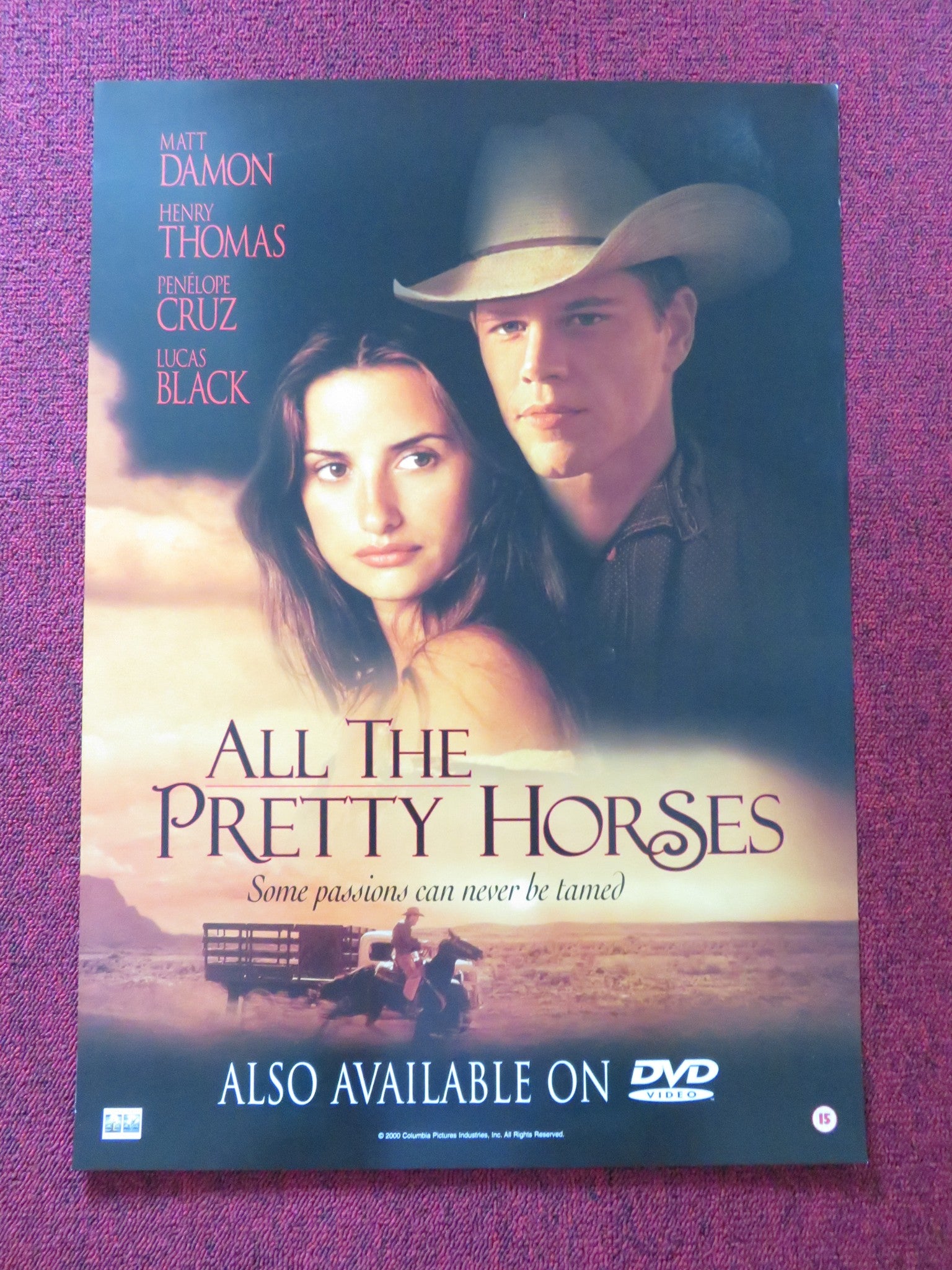 ALL THE PRETTY HORSES DVD POSTER MATT DAMON PENELOPE CRUZ 2000 ...