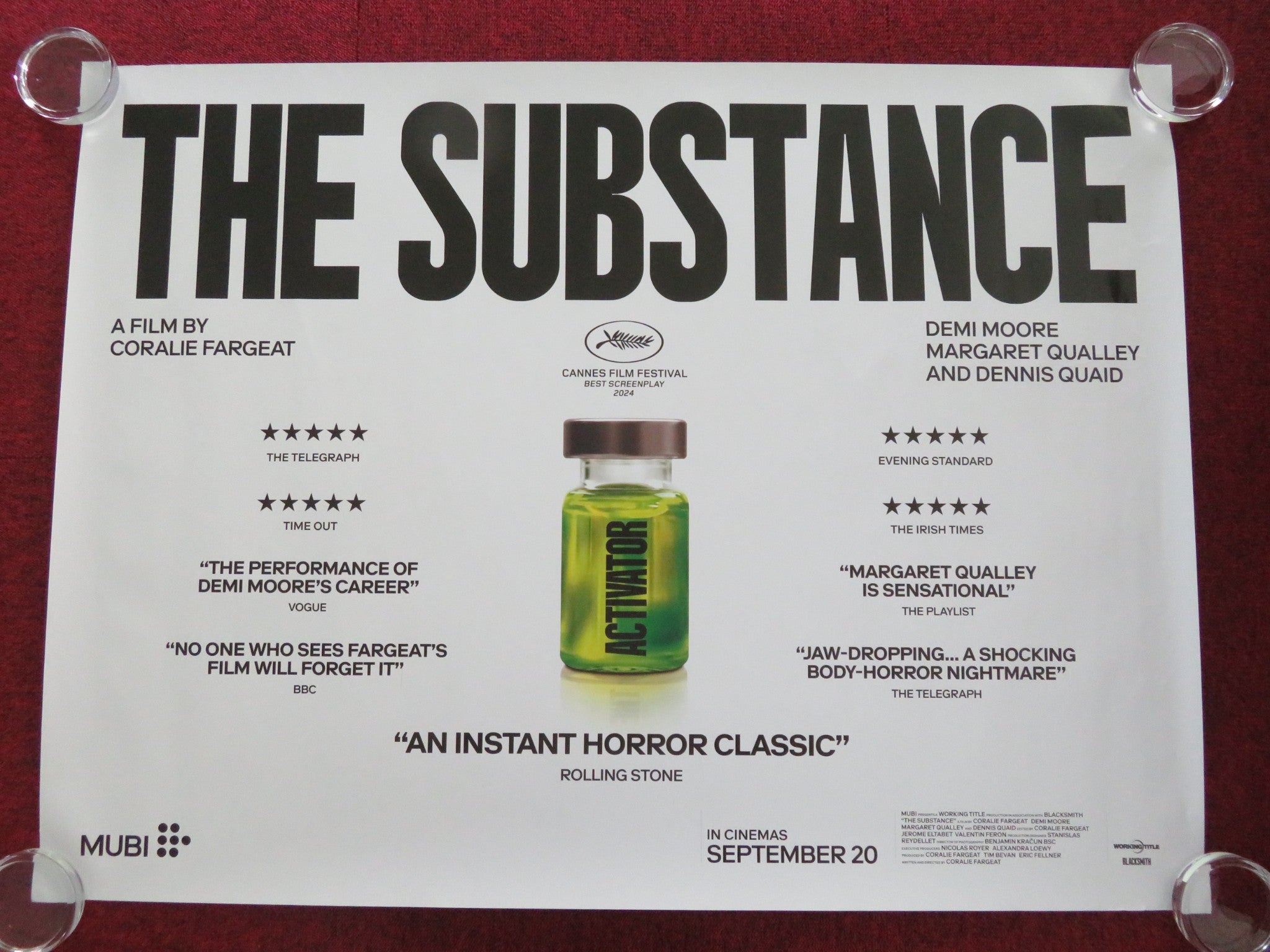 THE SUBSTANCE UK QUAD ROLLED POSTER DEMI MOORE MARGARET QUALLEY 2024 ...