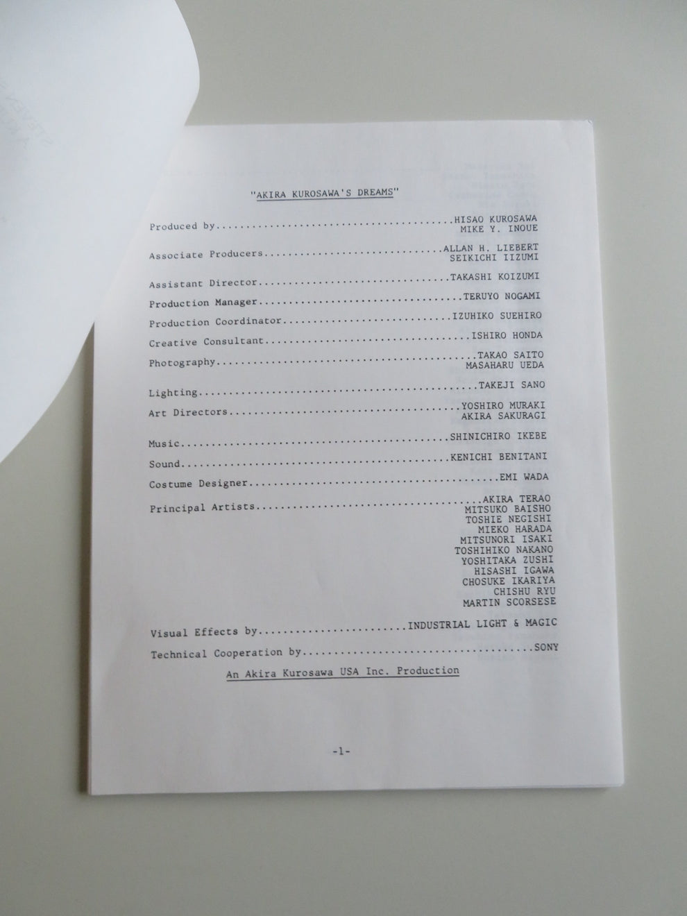 DREAMS PRESS KIT 1990 AKIRA TERAO MITSUKO BAISHO – Rendezvous Cinema