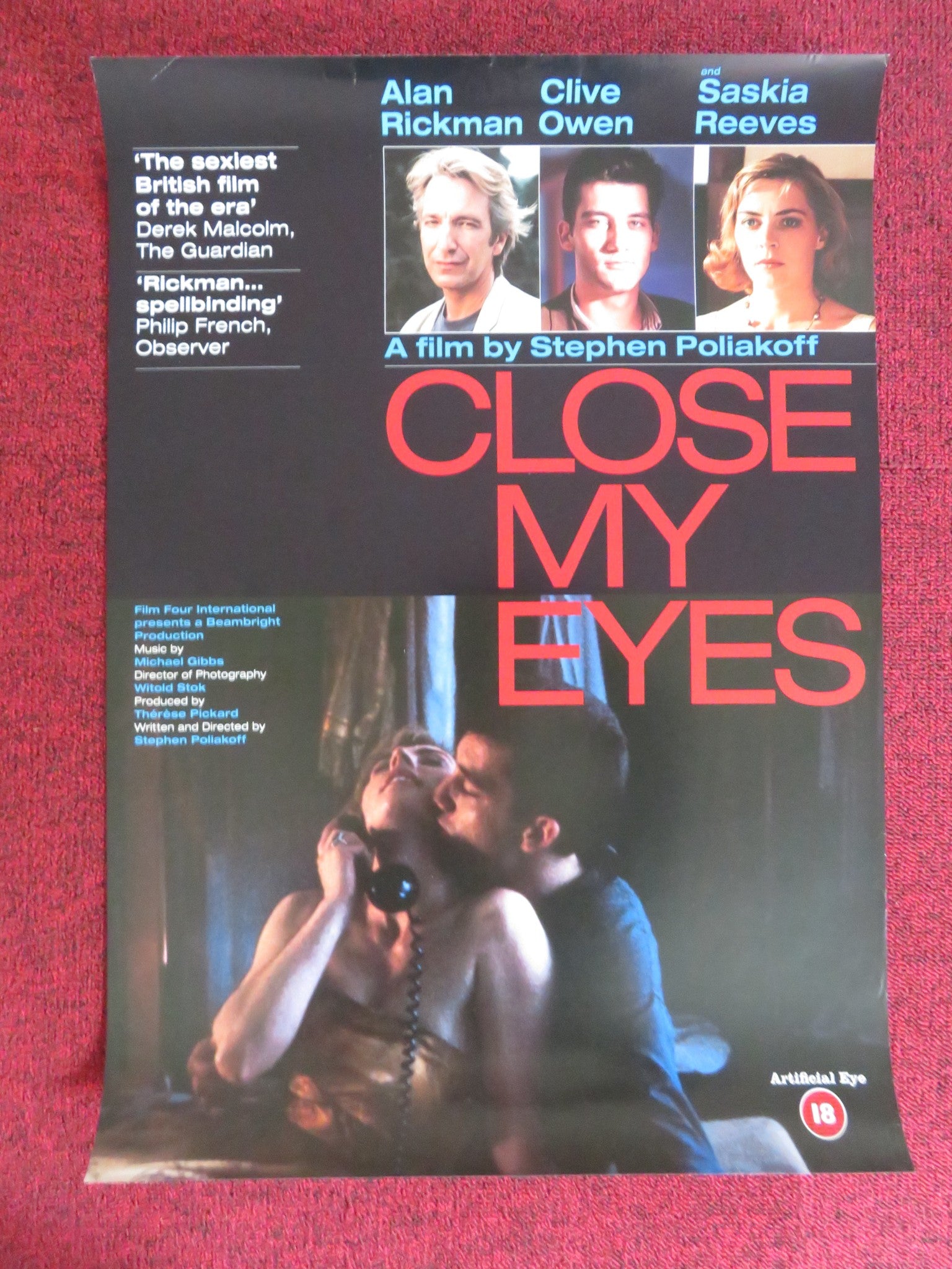 CLOSE MY EYES VHS VIDEO POSTER ALAN RICKMAN CLIVE OWEN STEPHEN POLIAKO ...