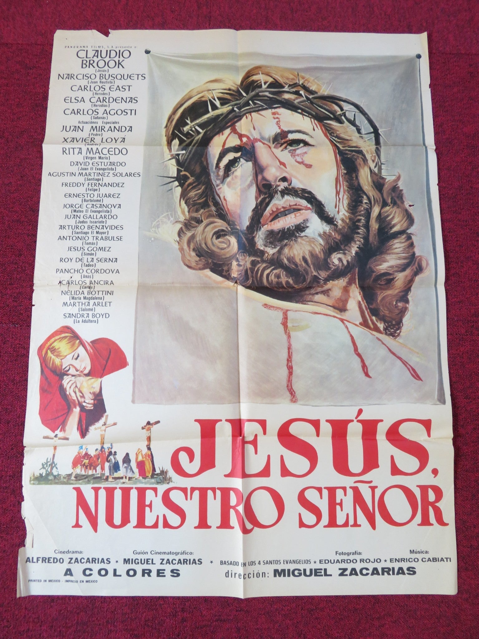 JESUS NUESTRO SENOR FOLDED MEXICAN SHEET POSTER CLAUDIO BROOK 1971 ...