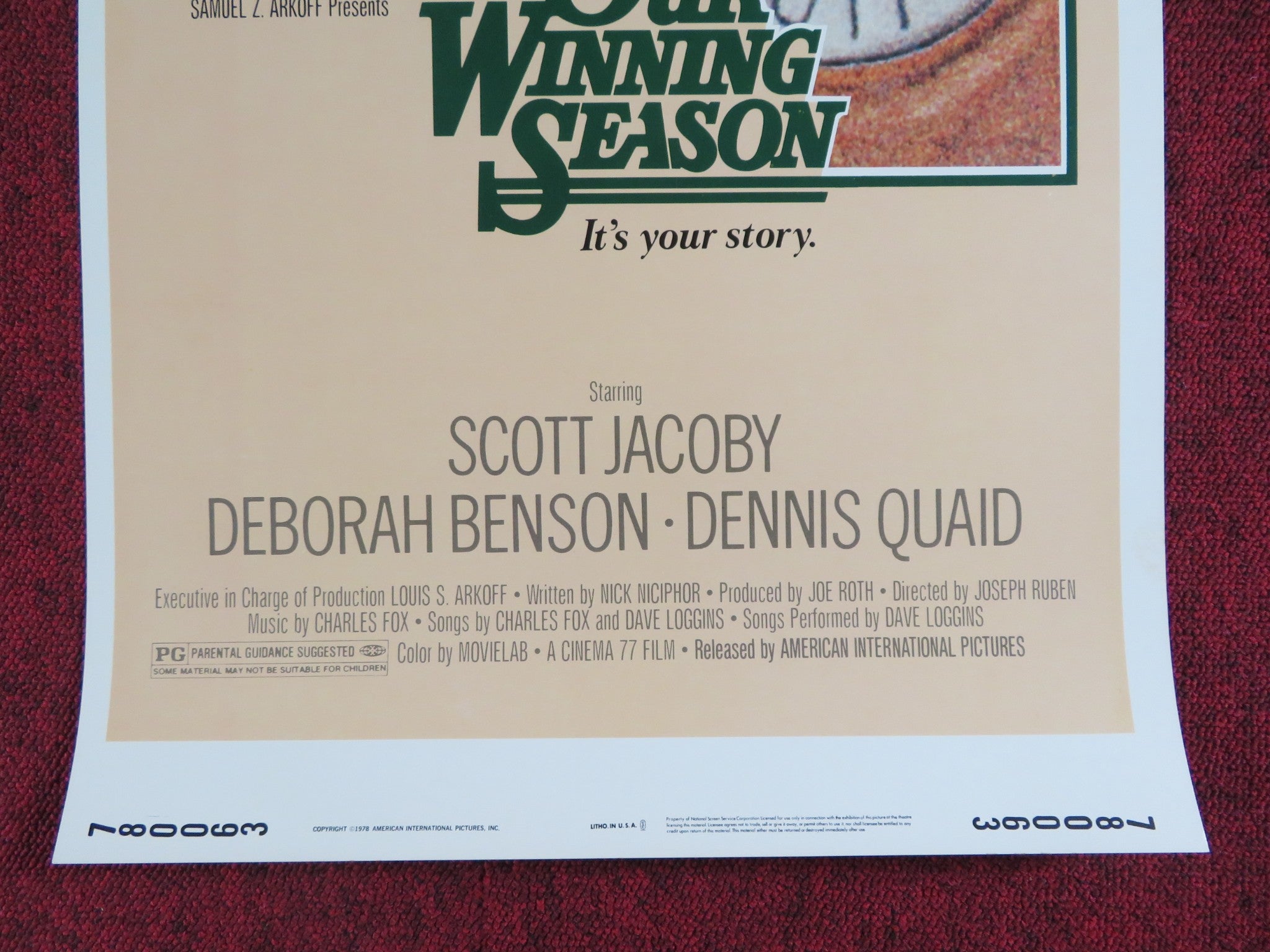 OUR WINNING SEASON US INSERT POSTER SCOTT JACOBY DEBORAH BENSON 1978 ...