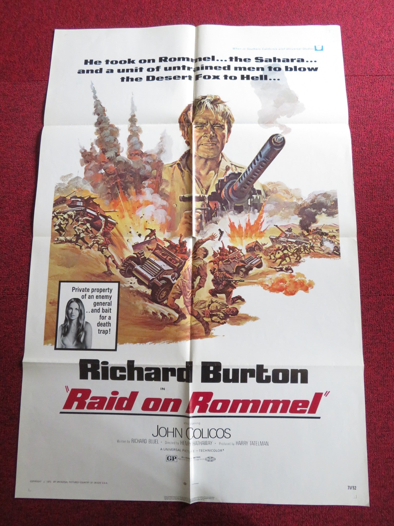 RAID ON ROMMEL FOLDED US ONE SHEET POSTER RICHARD BURTON JOHN COLICOS ...