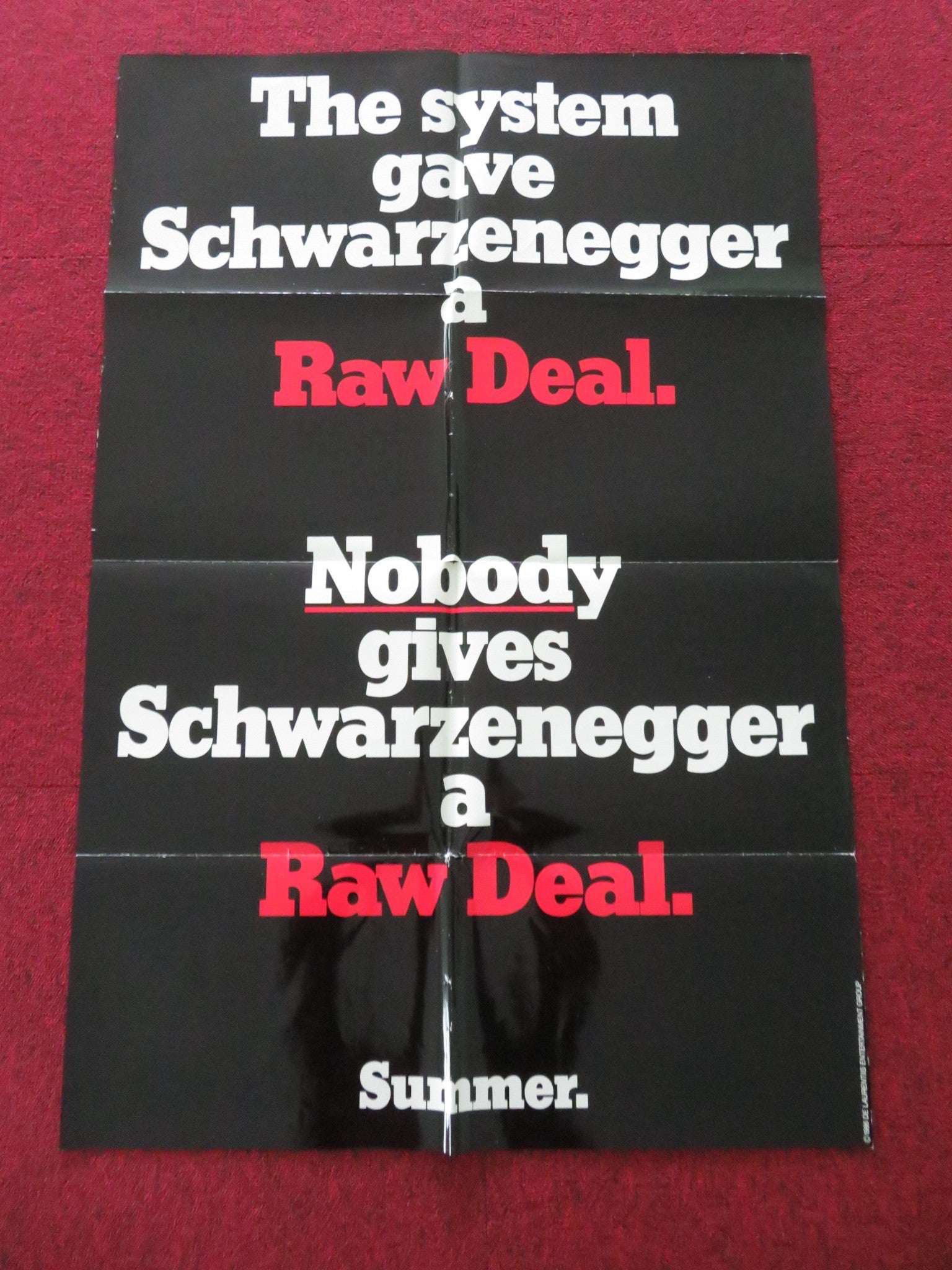 RAW DEAL FOLDED US ONE SHEET POSTER ARNOLD SCHWARZENEGGER 1986 ...
