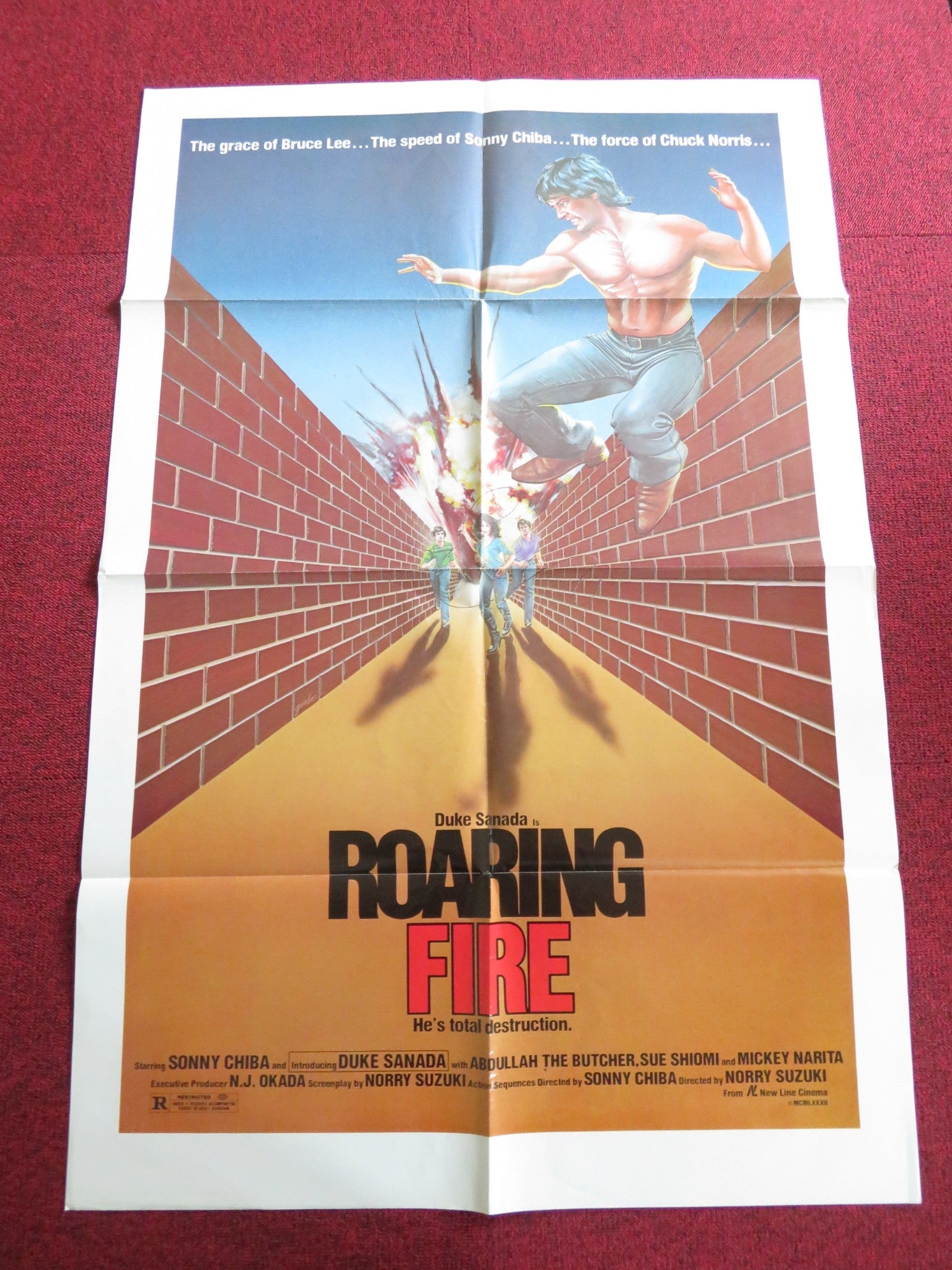 ROARING FIRE FOLDED US ONE SHEET POSTER SONNY CHIBA DUKE SANADA 1981 ...
