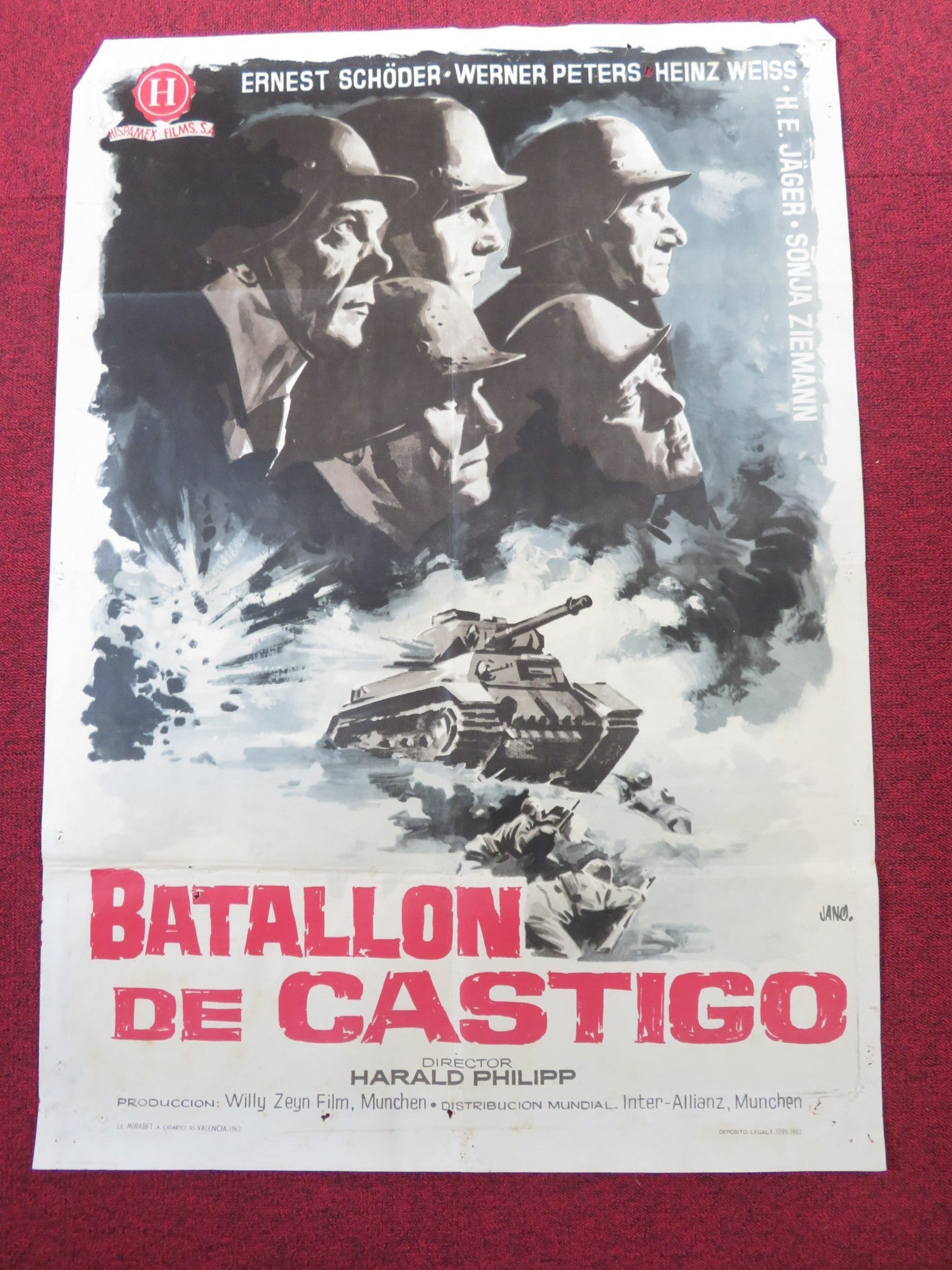 STRAFBATAILLON 999 SPANISH POSTER WERNER PETERS KURD PIERITZ 1960 ...