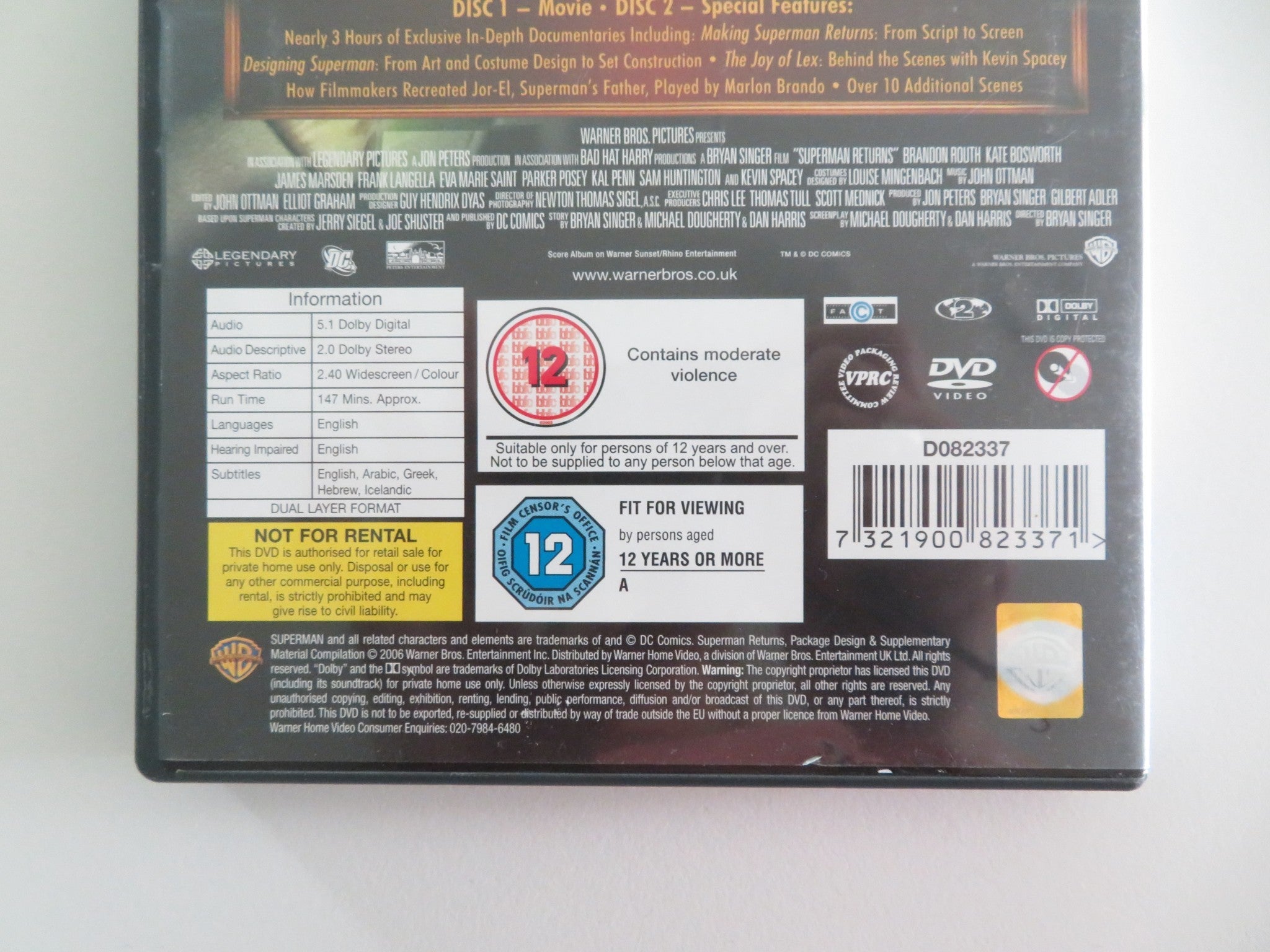 SUPERMAN RETURNS - 2 DISC SPECIAL EDITION (DVD) DC COMICS ROUTH 2006 R ...