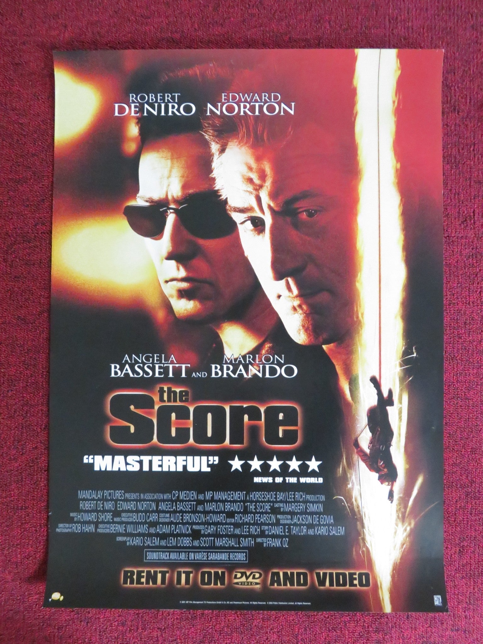 THE SCORE VHS POSTER POSTER ROBERT DE NIRO EDWARD NORTON 2001 ...