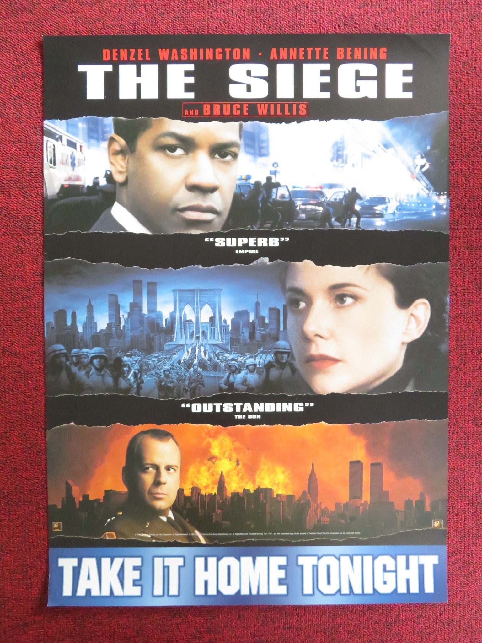 THE SIEGE VHS VIDEO POSTER DENZEL WASHINGTON BRUCE WILLIS 1998 ...