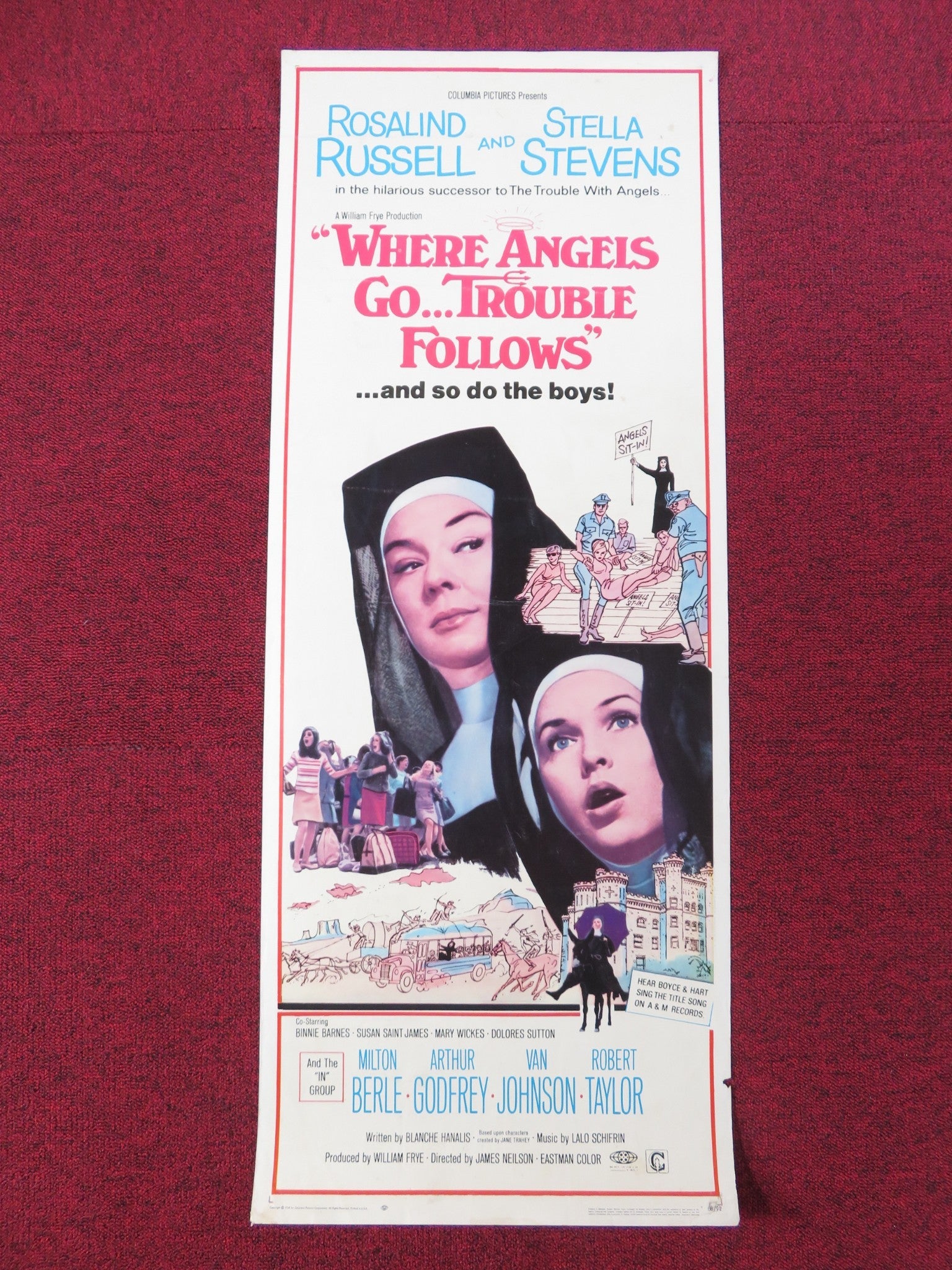 WHERE ANGELS GO TROUBLE FOLLOWS US INSERT POSTER ROSALINE RUSSELL 1968 ...