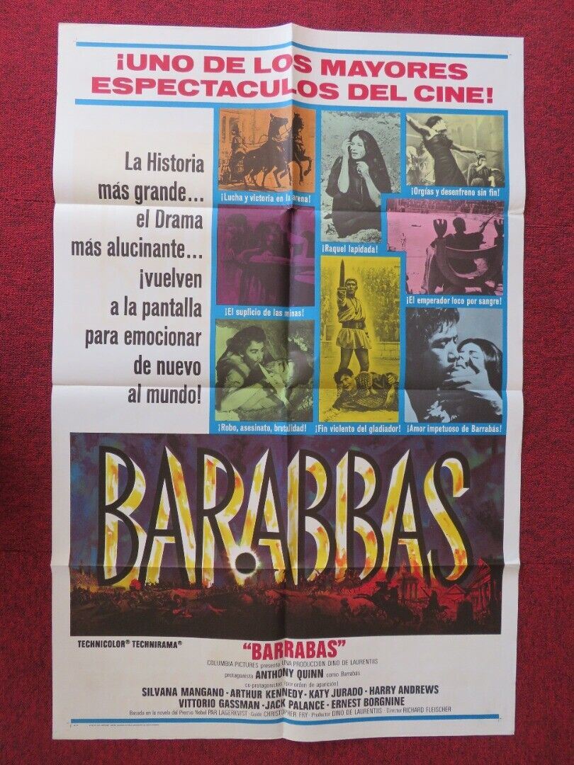 BARABAS SPANISH ONE SHEET FOLDED POSTER ANTHONY QUINN SILVANA MANGANO ...