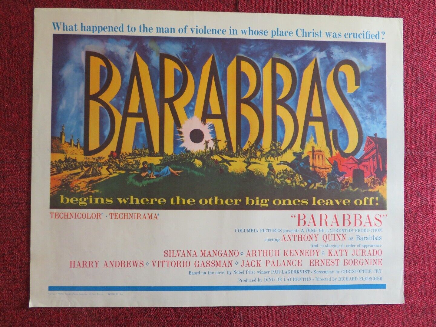 BARABBAS US HALF SHEET (22"x 28") POSTER ANTHONY QUINN SILVANA MANGANO ...