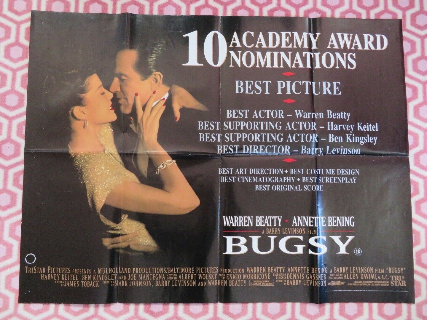 BUGSY UK ORIGINAL QUAD POSTER OSCAR NOMINATION WARREN BEATTY ANNETTE B ...