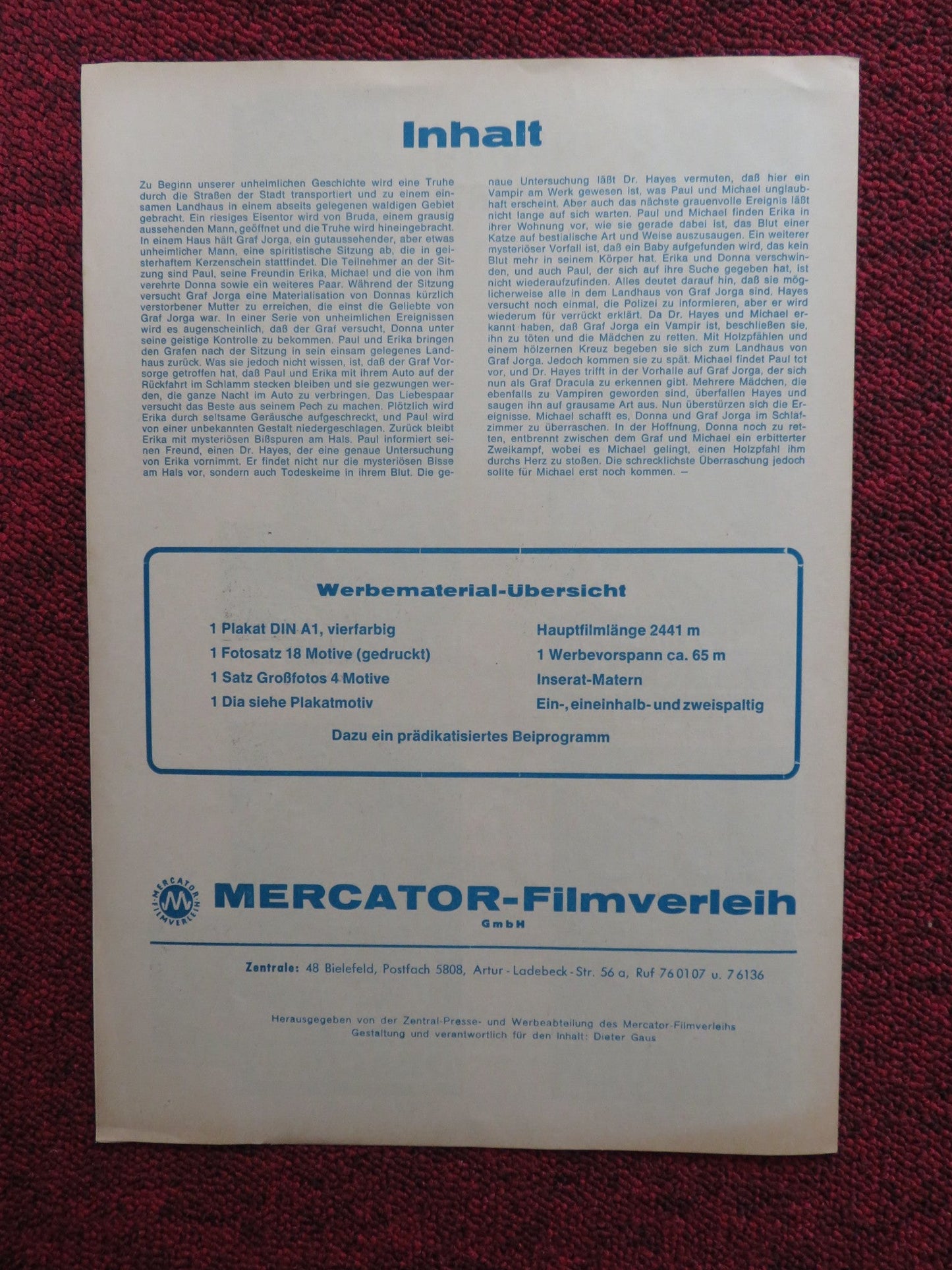 COUNT YORGA, VAMPIRE- GERMAN PRESSBOOK UNCUT ROBERT QUARRY ROGER PERRY ...