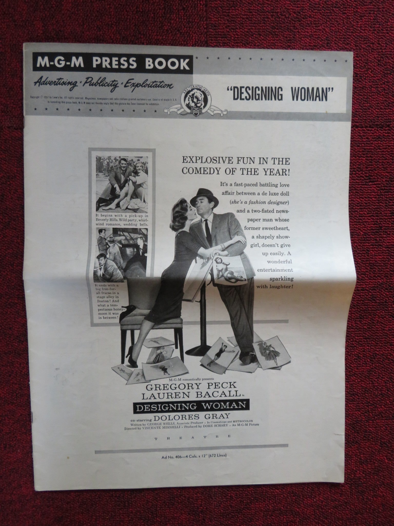 DESIGNING WOMAN CUT M.G.M FOLDED PRESS BOOK GREGORY PECK LAUREN BACALL ...