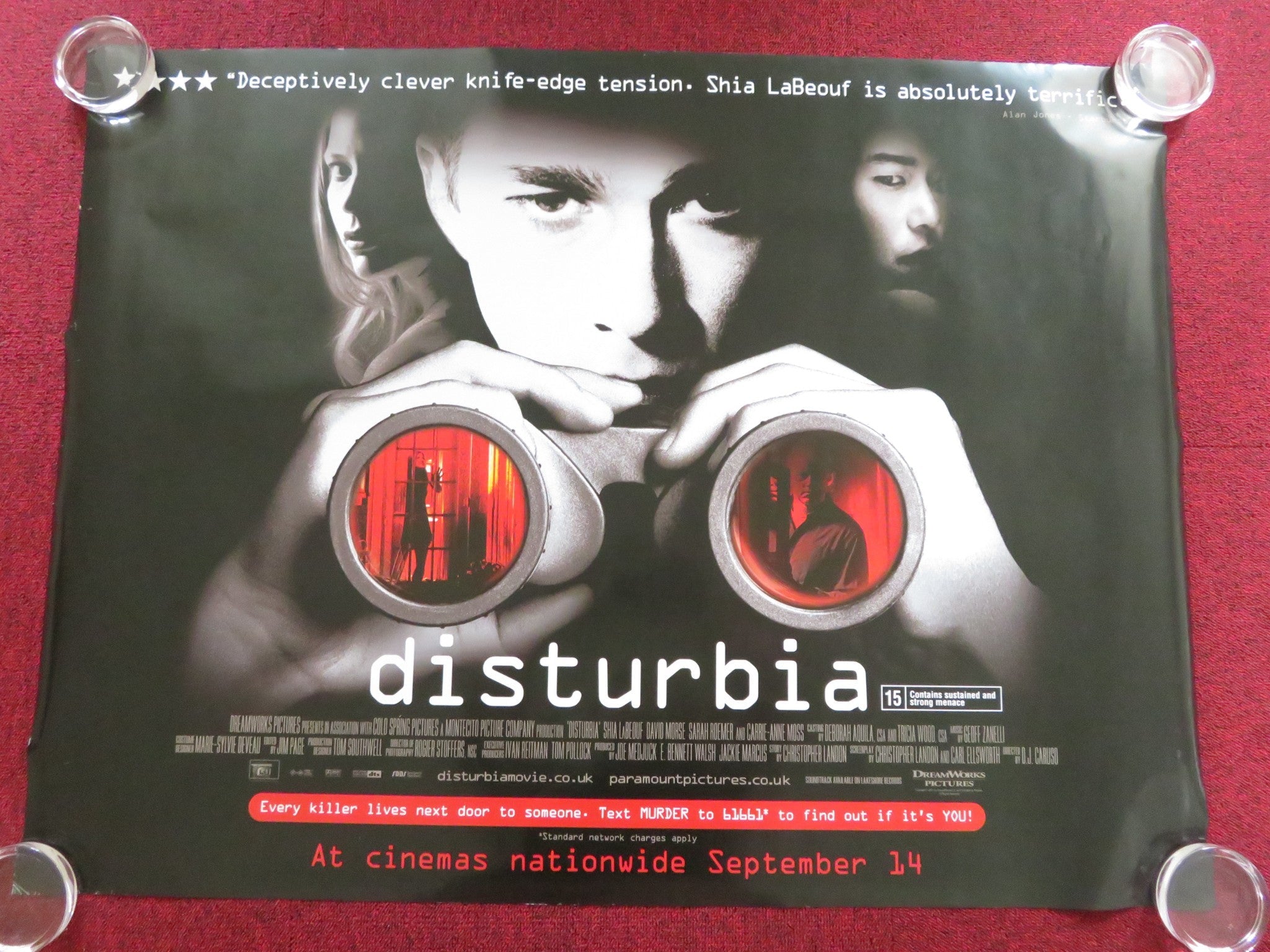 DISTURBIA UK QUAD (30"x 40") ROLLED POSTER SHIA LABEOUF SARAH ROEMER 2 ...