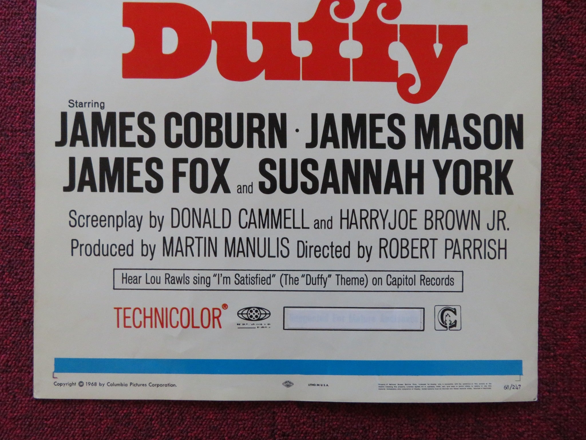 DUFFY US INSERT (14"x 36") POSTER JAMES COBURN JAMES MASON 1968 ...