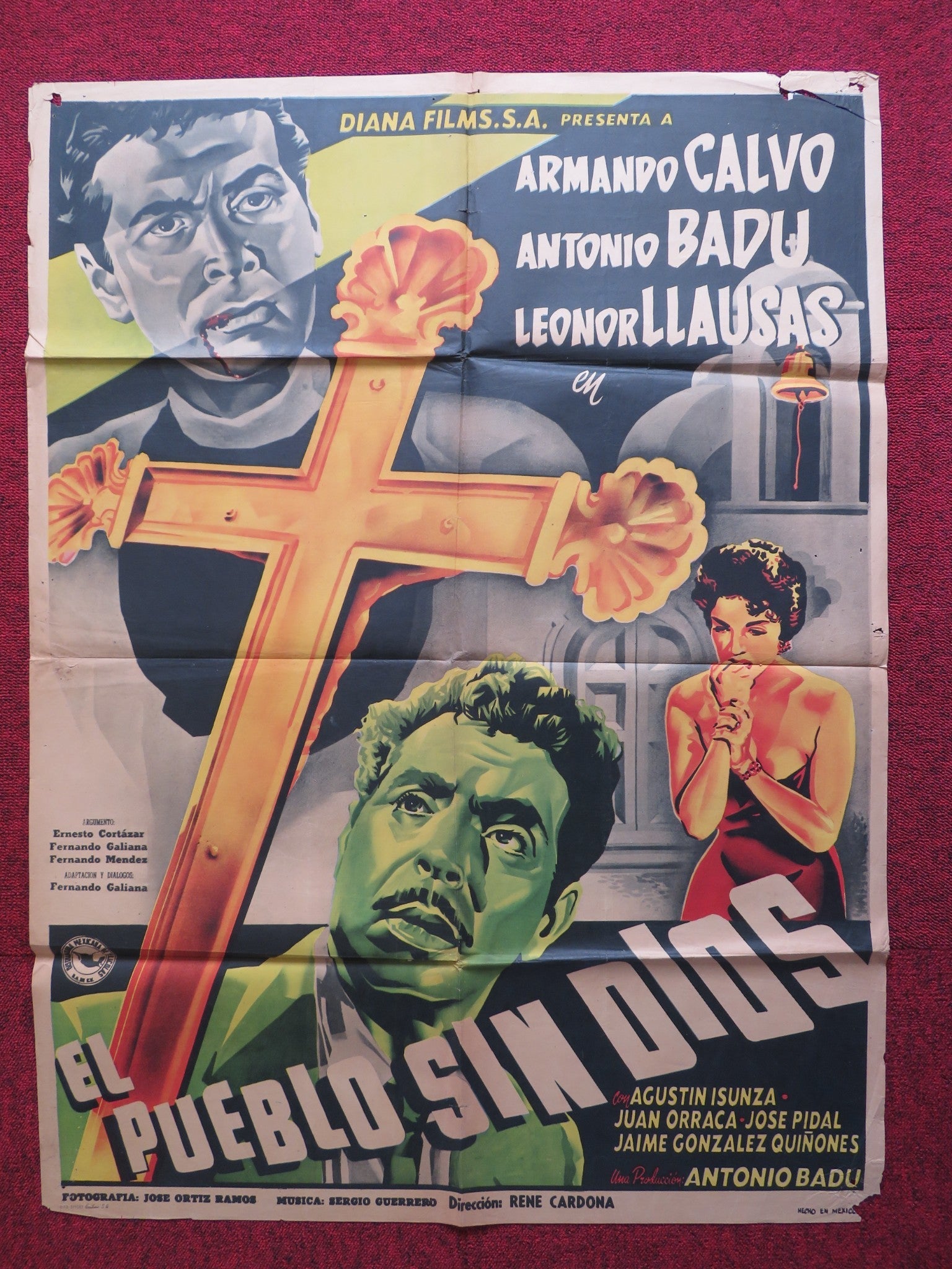 EL PUEBLO SIN DIOS FOLDED MEXICAN POSTER ARMANDO CALVO LEONOR LLAUSAS ...