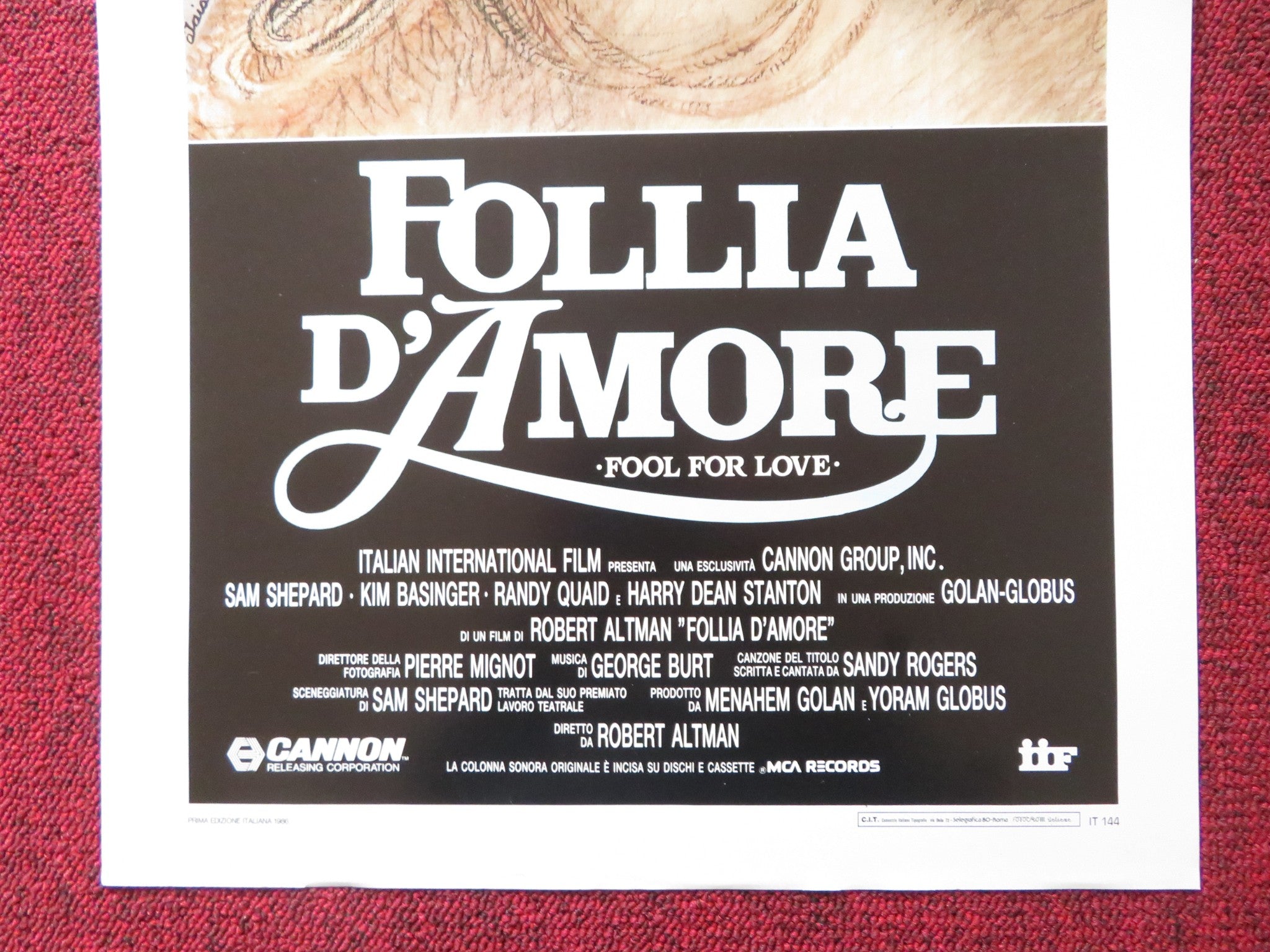 FOOL FOR LOVE ITALIAN LOCANDINA POSTER CANNON KIM BASINGER SAM SHEPARD ...