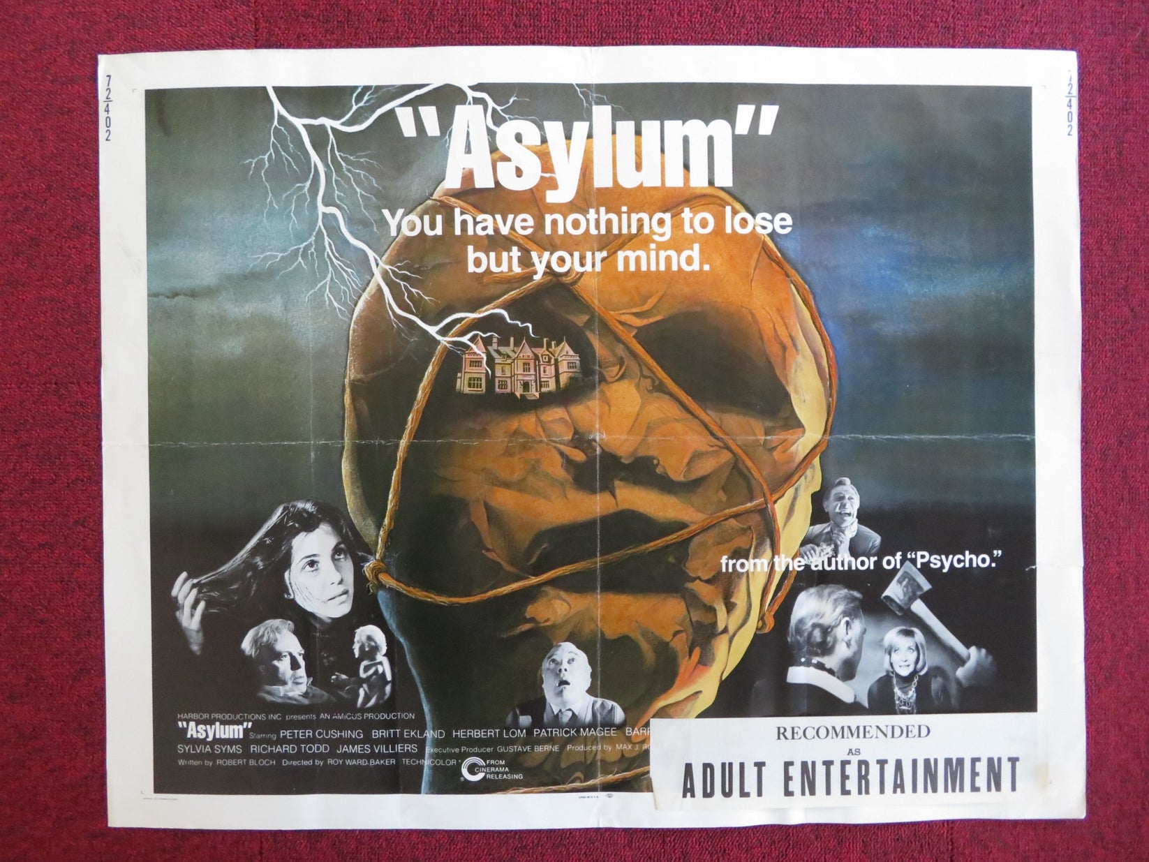 ASYLUM US HALF SHEET (22"x 28") POSTER PETER CUSHING BRITT EKLAND 1972 ...