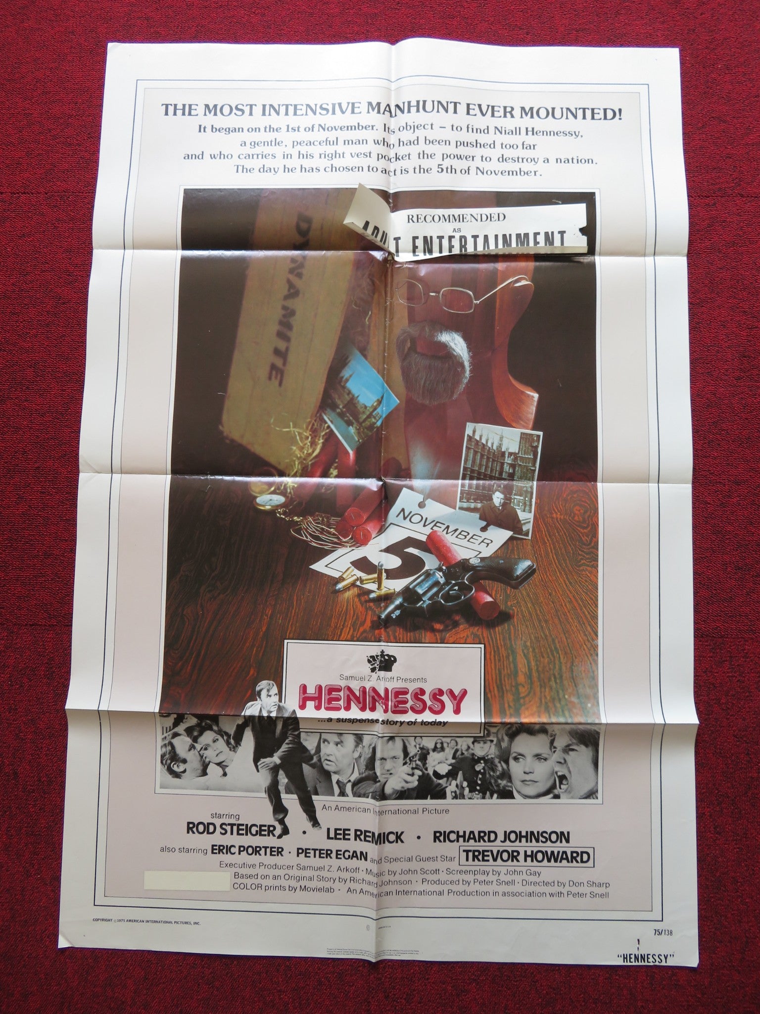 HENNESSY FOLDED US ONE SHEET POSTER ROD STEIGER LEE REMICK 1975 ...