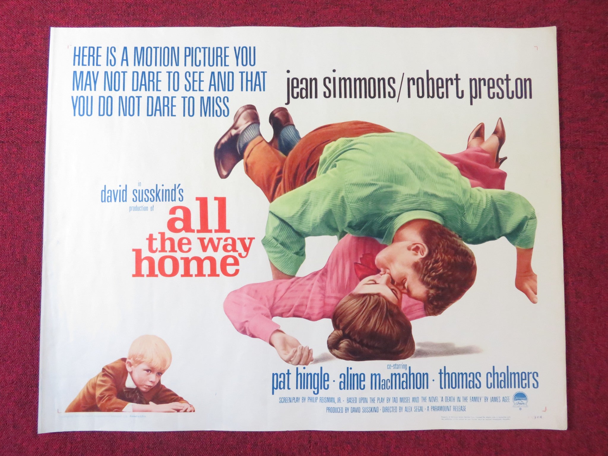 ALL THE WAY HOME HALF SHEET (22"x 28") POSTER PAT HINGLE ALINE MACMAHO ...