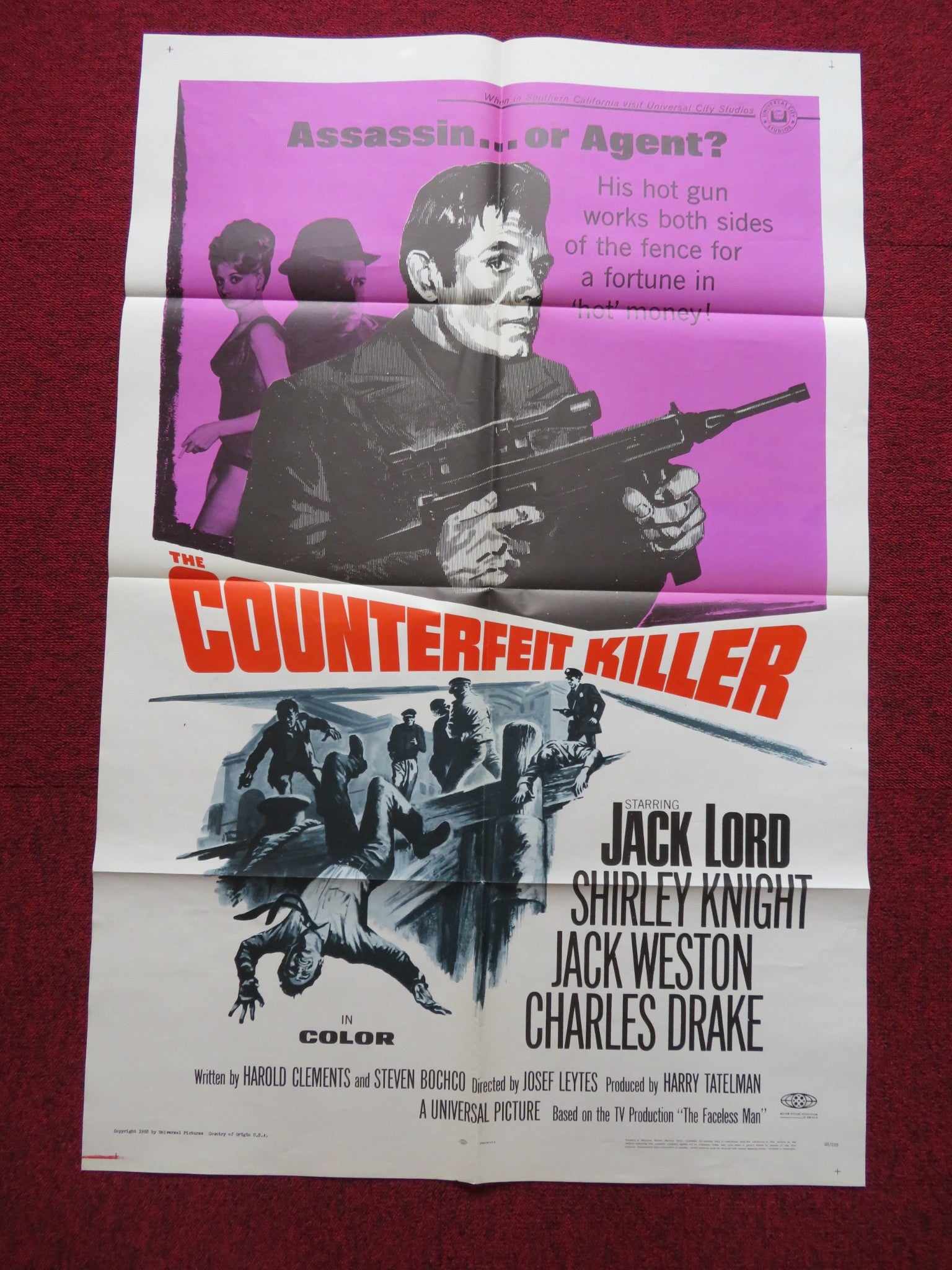 THE COUNTERFEIT KILLER FOLDED US ONE SHEET POSTER JACK LORD SHIRLEY KN ...