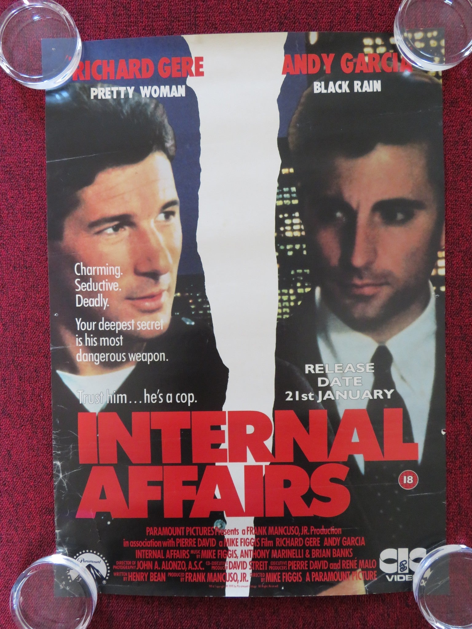 INTERNAL AFFAIRS VHS VIDEO POSTER RICHARD GERE ANDY GARCIA 1990 ...