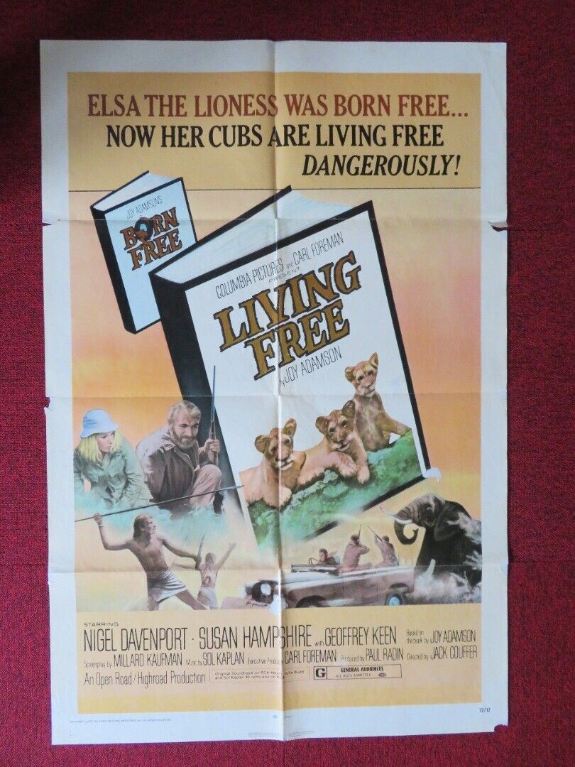 LIVING FREE FOLDED US ONE SHEET POSTER NIGEL DAVENPORT 1972 ...