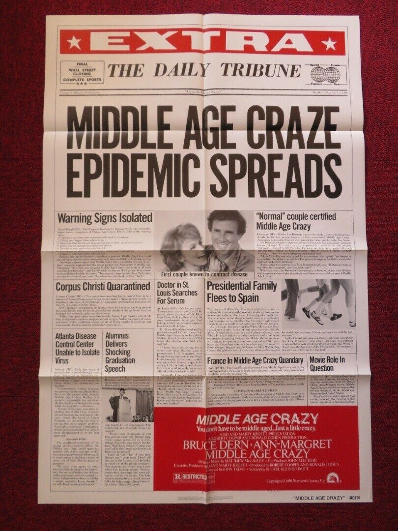 MIDDLE AGE CRAZY FOLDED US ONE SHEET POSTER ANN-MARGRET BRUCE DERN 1980 ...