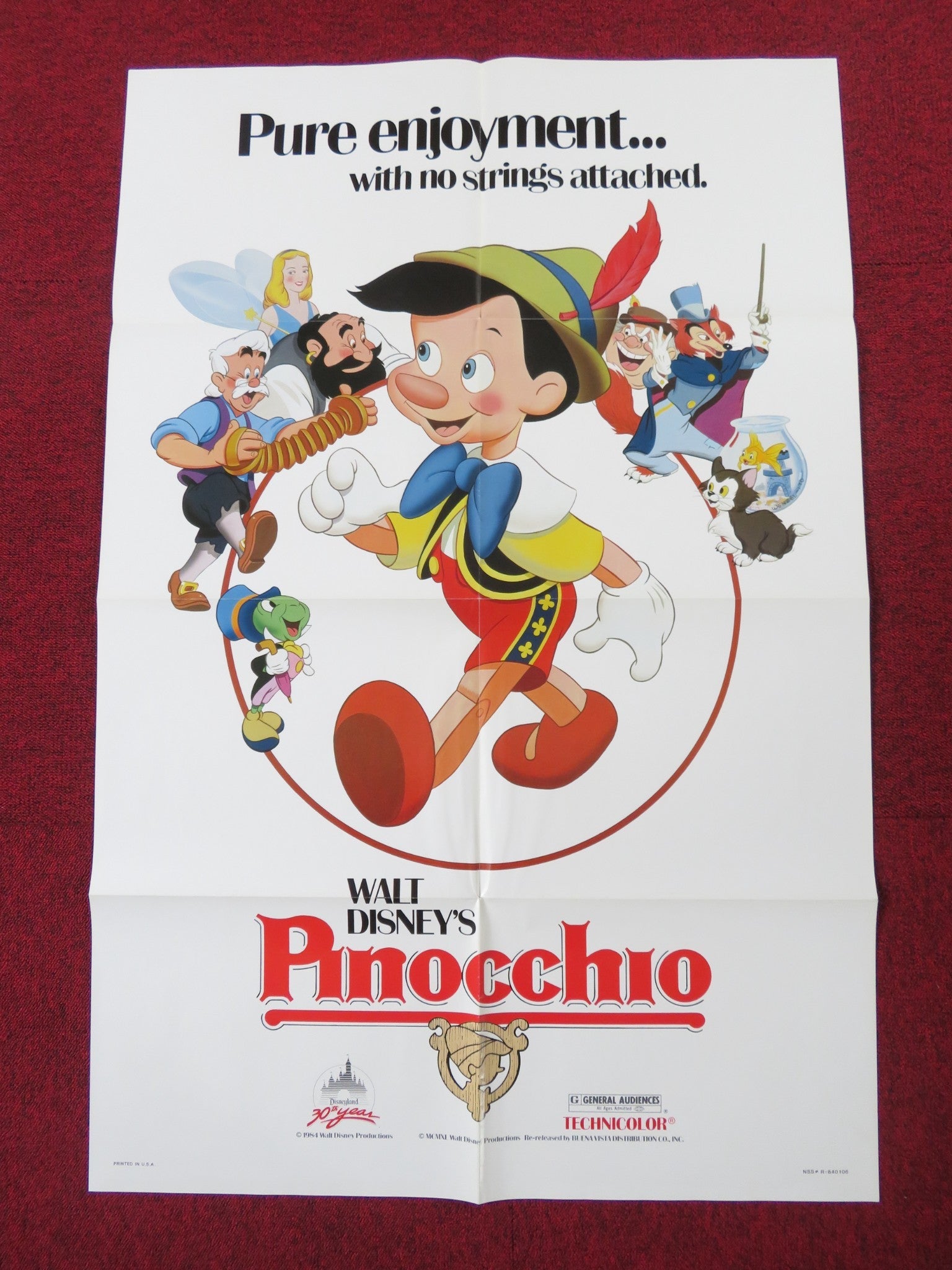 PINOCCHIO FOLDED US ONE SHEET POSTER DISNEY MEL BLANC DON BRODIE 1984 ...