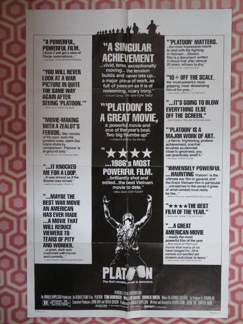 PLATOON US ONE SHEET POSTER OLIVER STONE KEITH DAVID 1986 – Rendezvous ...