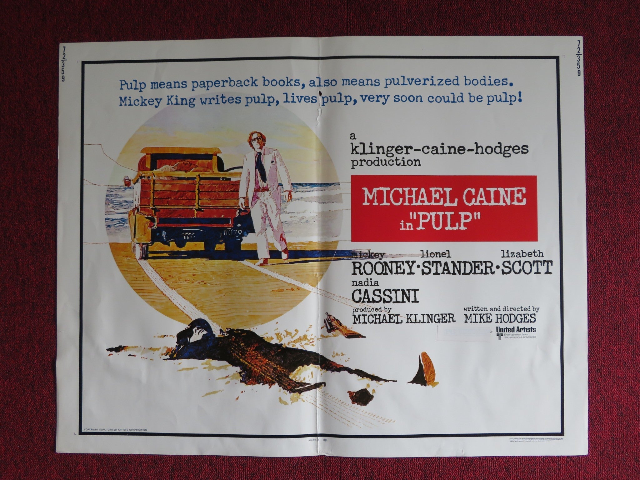 PULP US HALF SHEET (22"x 28") POSTER MICHAEL CAINE MICKEY ROONEY 1972 ...