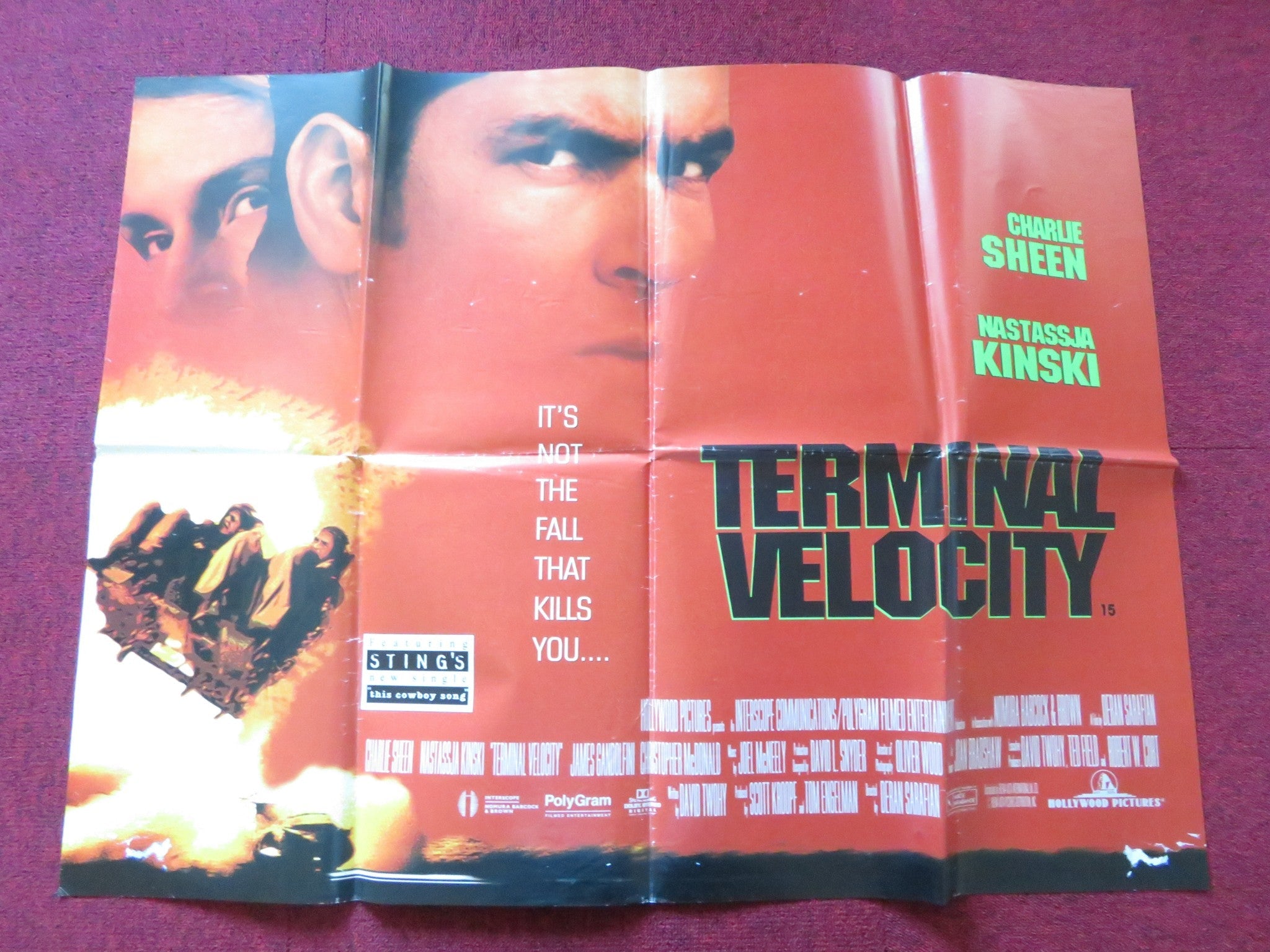 TERMINAL VELOCITY UK QUAD POSTER FOLDED CHARLIE SHEEN NASTASSJA KINSKI ...