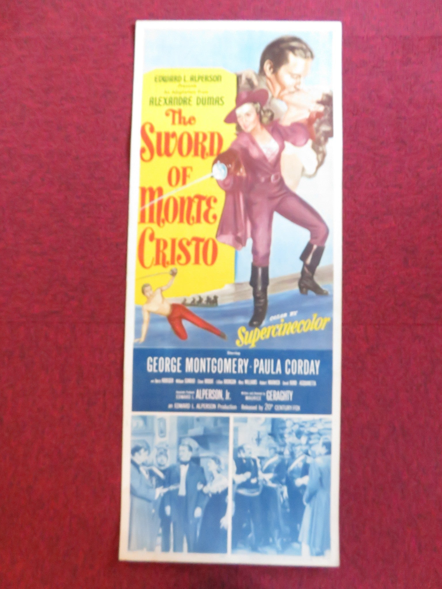 THE SWORD OF MONTE CRISTO US INSERT (14"x 36") POSTER GEORGE MONTGOMER ...
