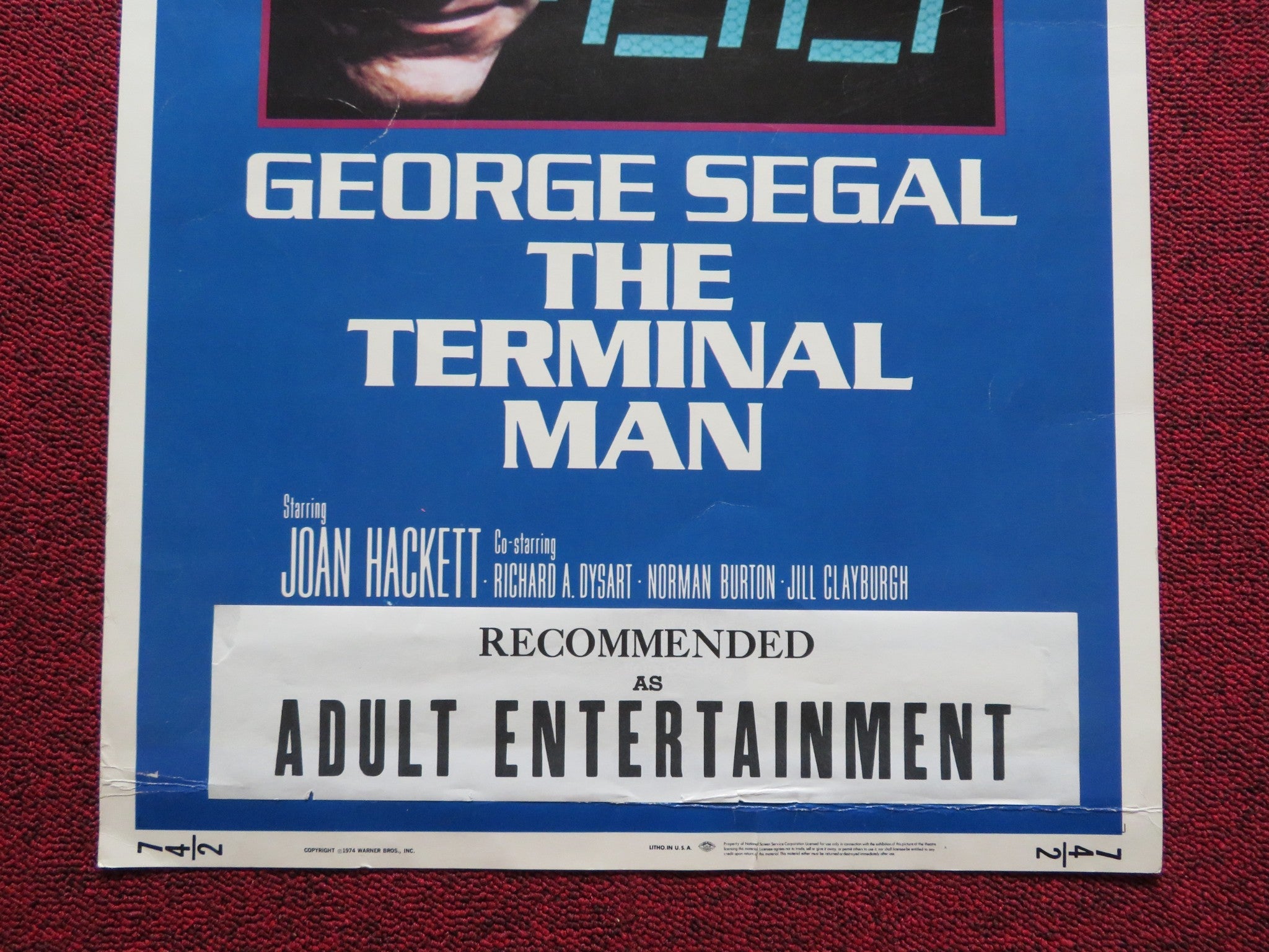 THE TERMINAL MAN US INSERT (14"x 36") POSTER GEORGE SEGAL JOAN HACKETT ...