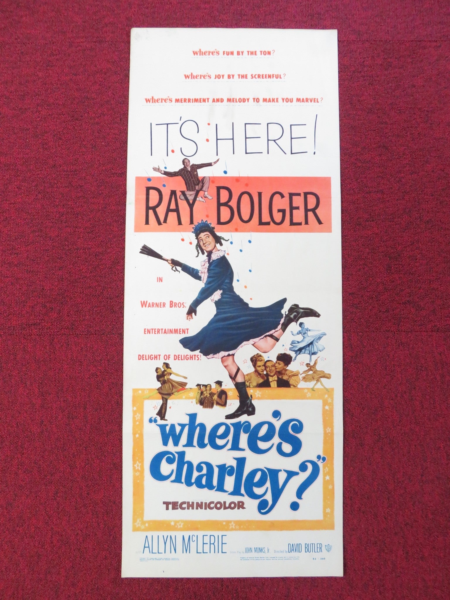 WHERE'S CHARLEY? US INSERT (14"x 36") POSTER RAY BOLGER ALLYN MCLERIE ...